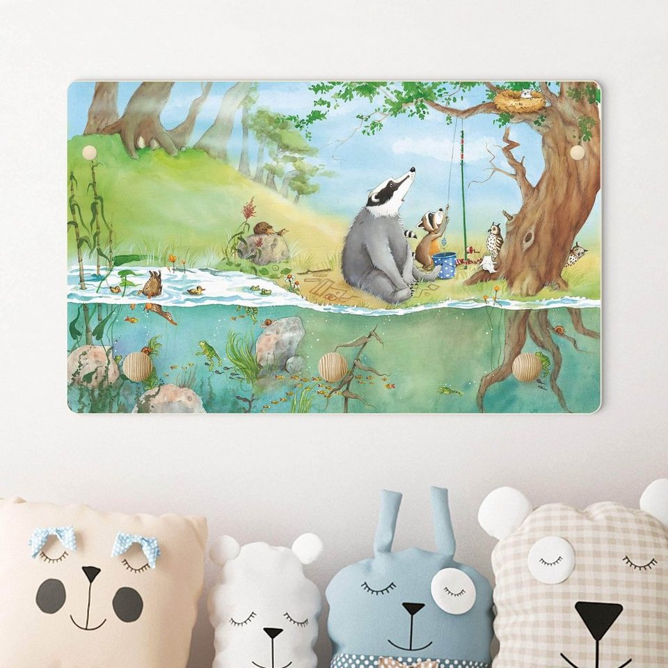 Bilderdepot24 Garderobenpaneel Türkis Aquarell Bäume Wald Illustration
