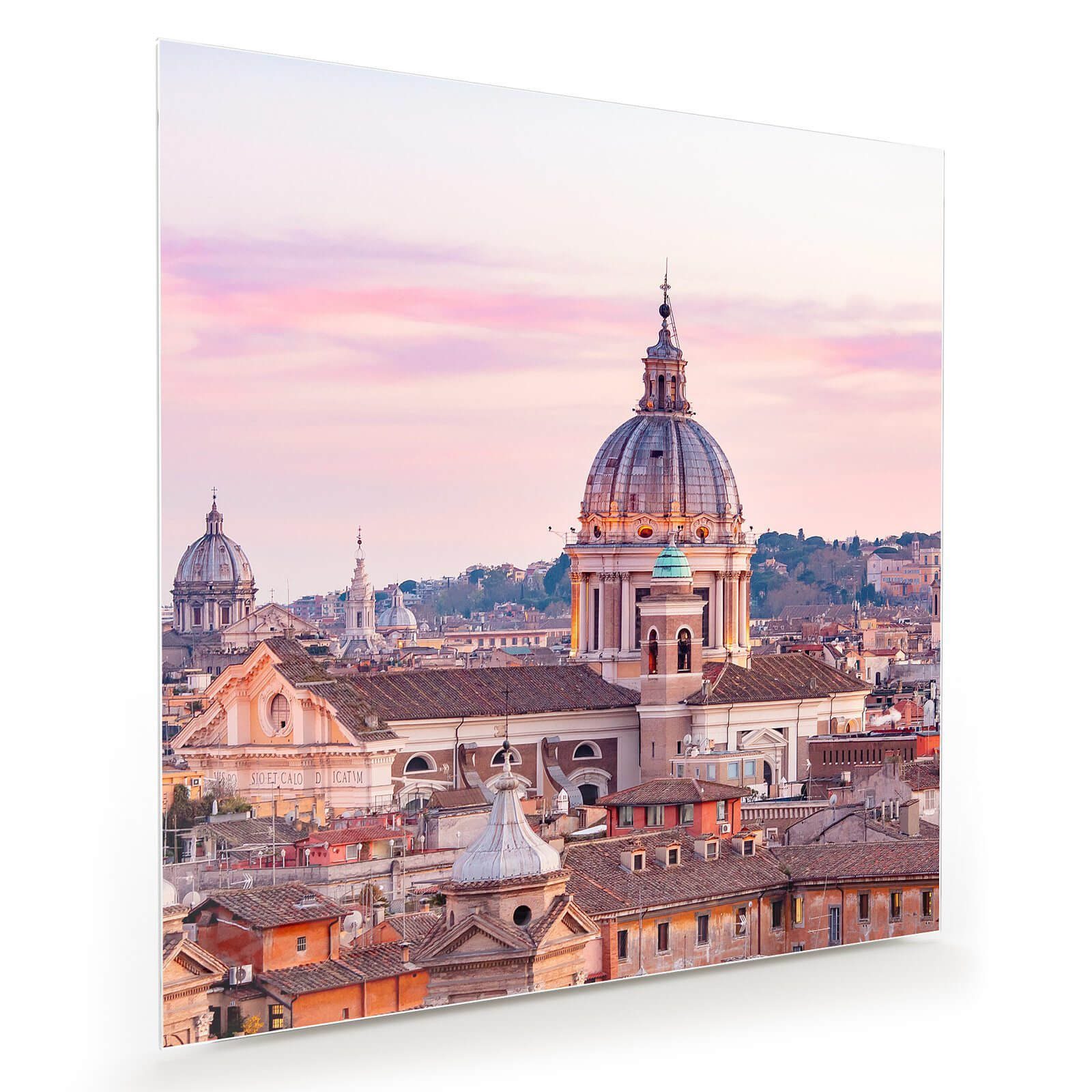 Primedeco Glasbild Wandbild Quadratisch Trastevere Rom Lila Fahrrad