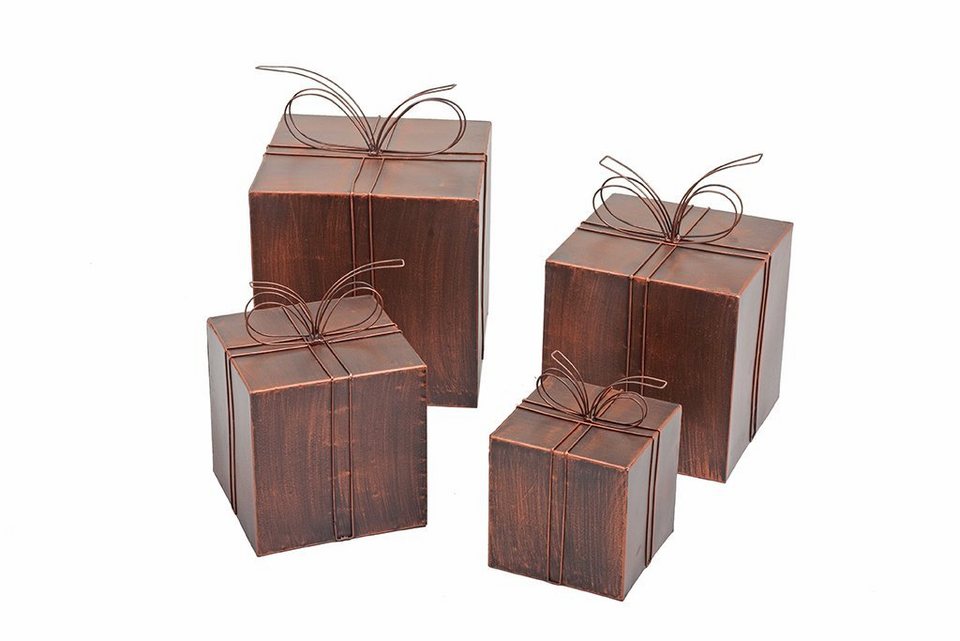 Gravidus Gartenfigur 4er Set Metall Deko Geschenkpakete Rost Optik