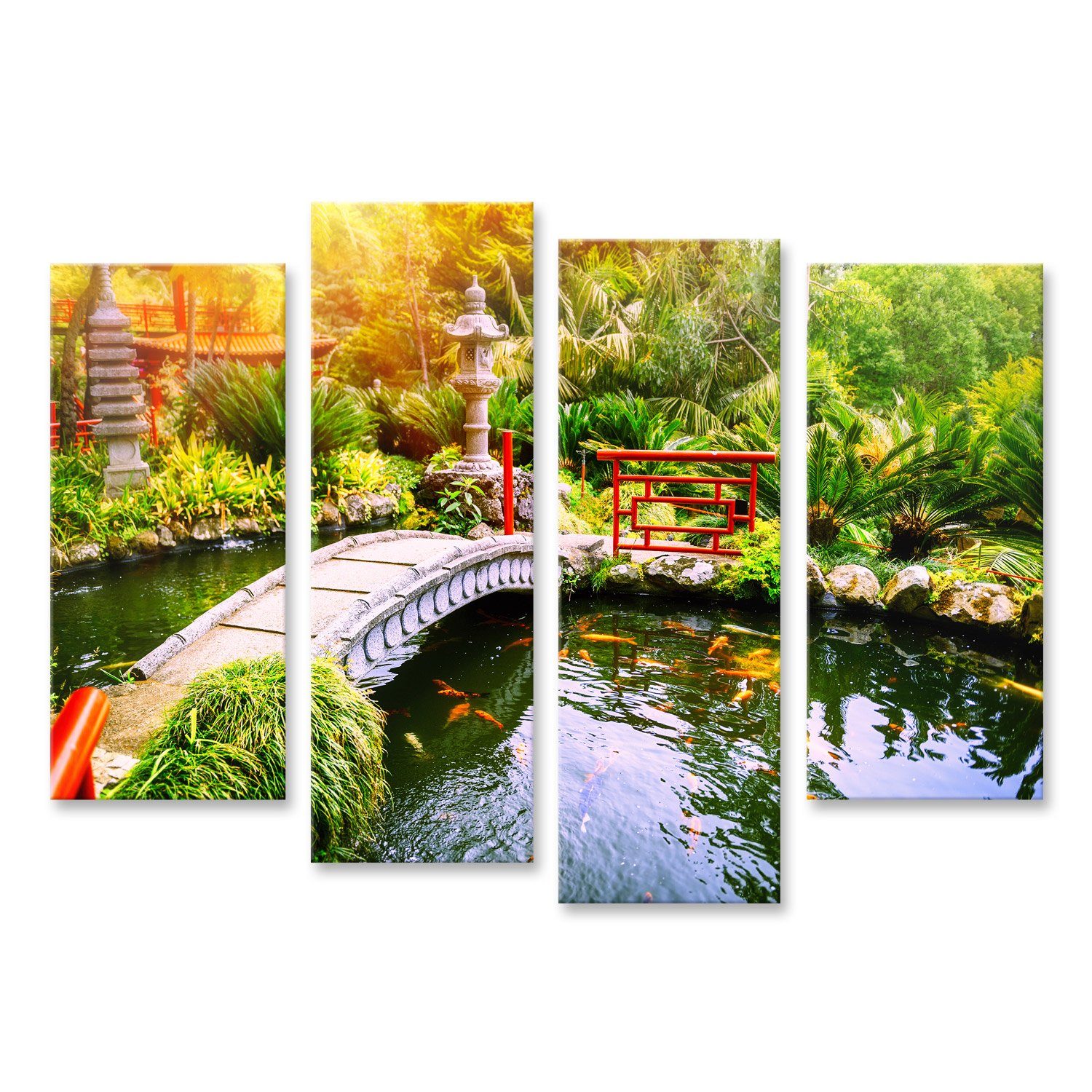 islandburner Leinwandbild Bild auf Leinwand Japanischer Garten Mit Koi Fischen Wandbild Leinwand