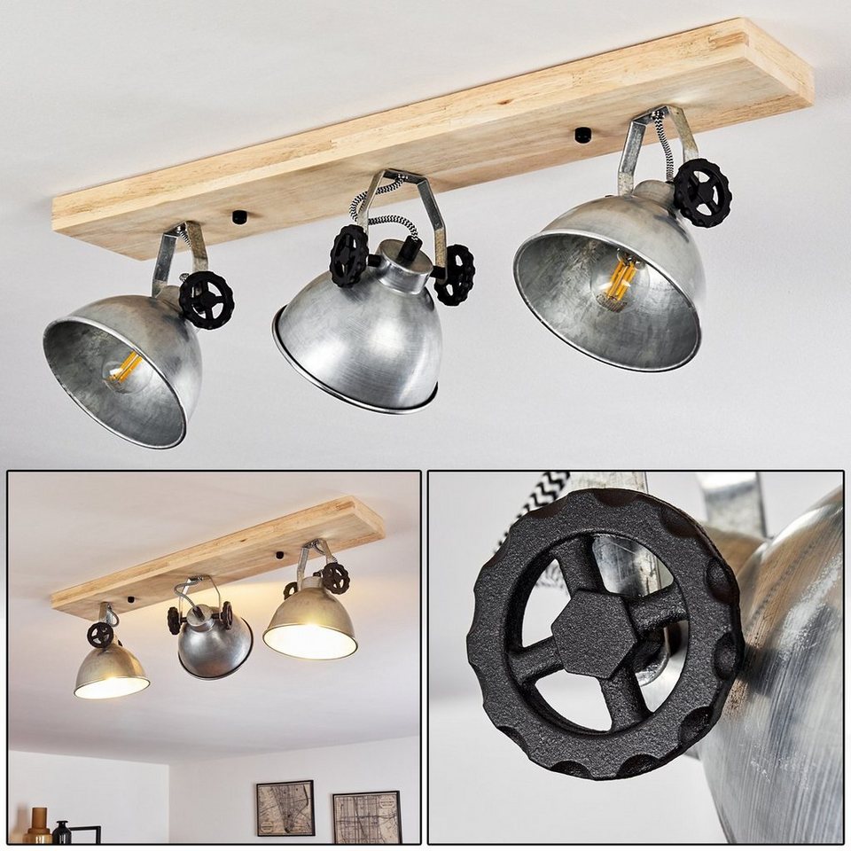 Hofstein Deckenleuchte Mot Deckenlampe Aus Metall Und Holz In Silber