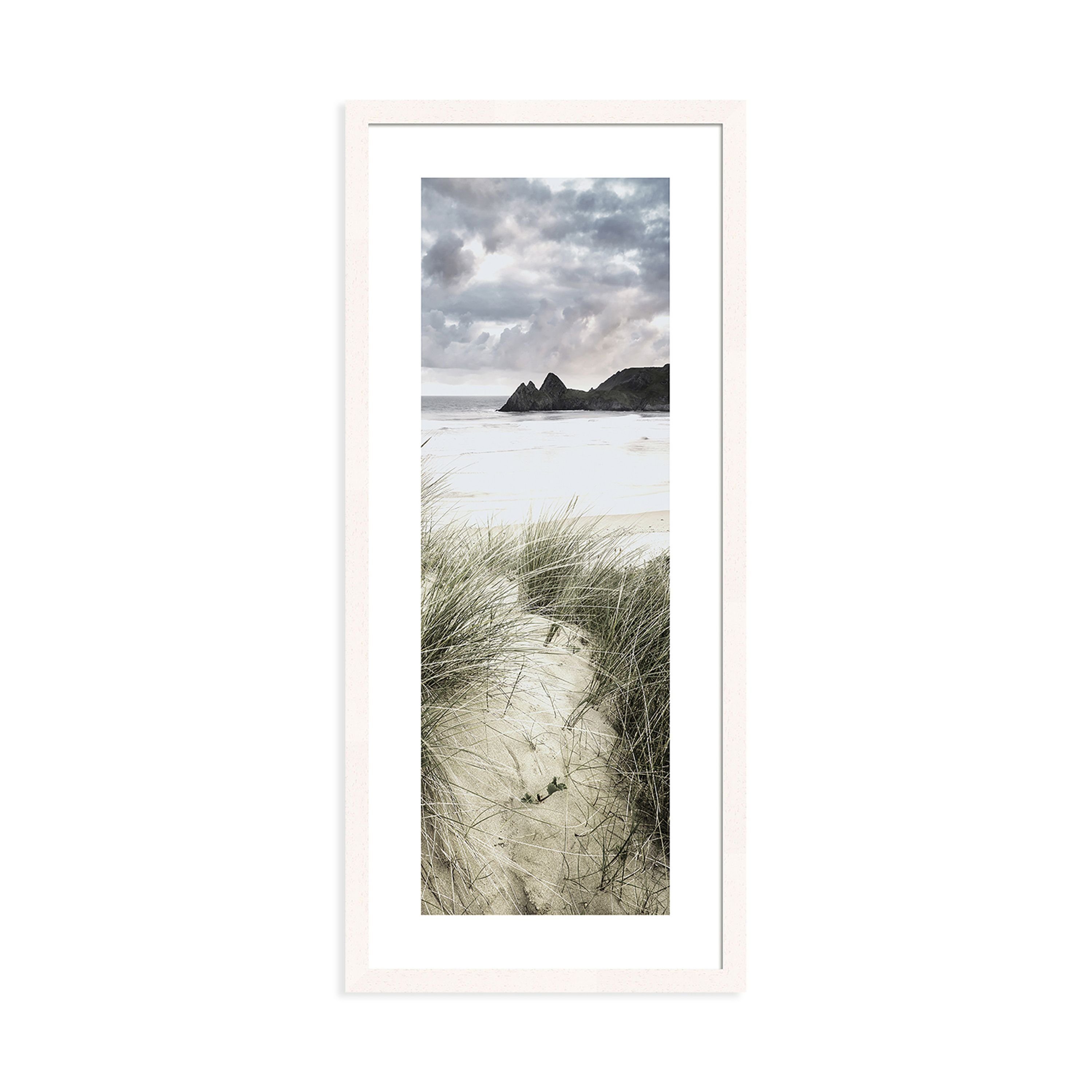 artissimo Bild mit Rahmen Bild gerahmt 30x71cm Design-Poster mit Rahmen länglich schmal Strand ...