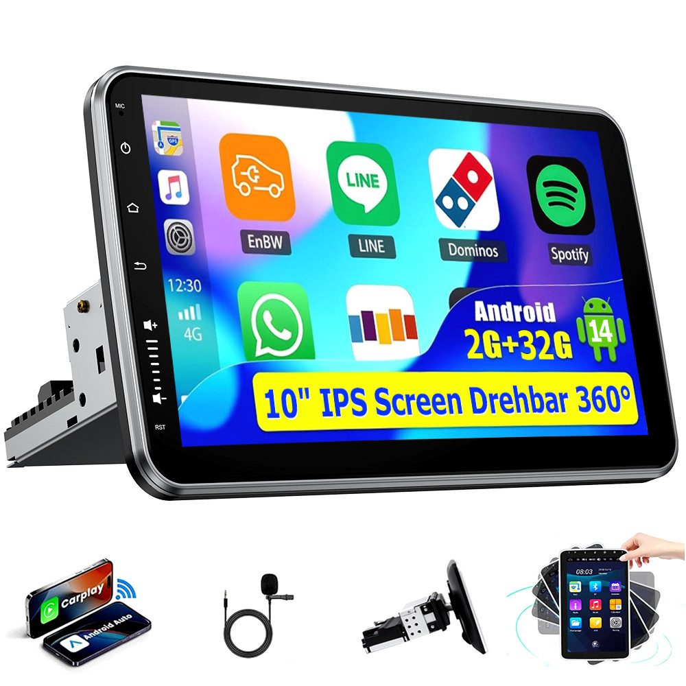 ESSGOO DAB+ 10.1" Android 14 Wireless Carplay Android Auto 1 DIN 4+64G WIFI Autoradio (FM, RDS ...