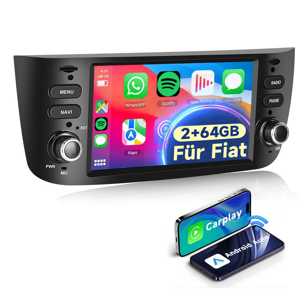 Hikity 2G+64G Android 13 Autoradio für FIAT, 6,2" mit Mirror Link GPS Navi FM Autoradio