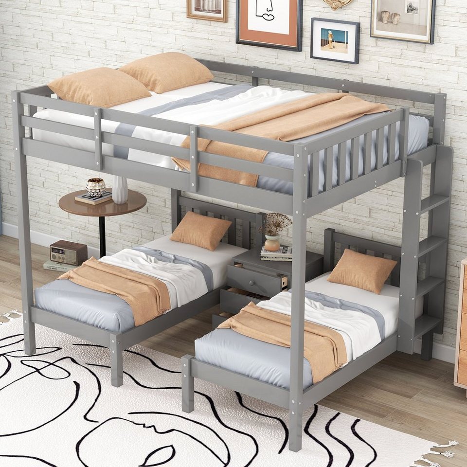 Softweary Etagenbett Hochbett Mit 3 Schlafgelegenheiten 140x200cm