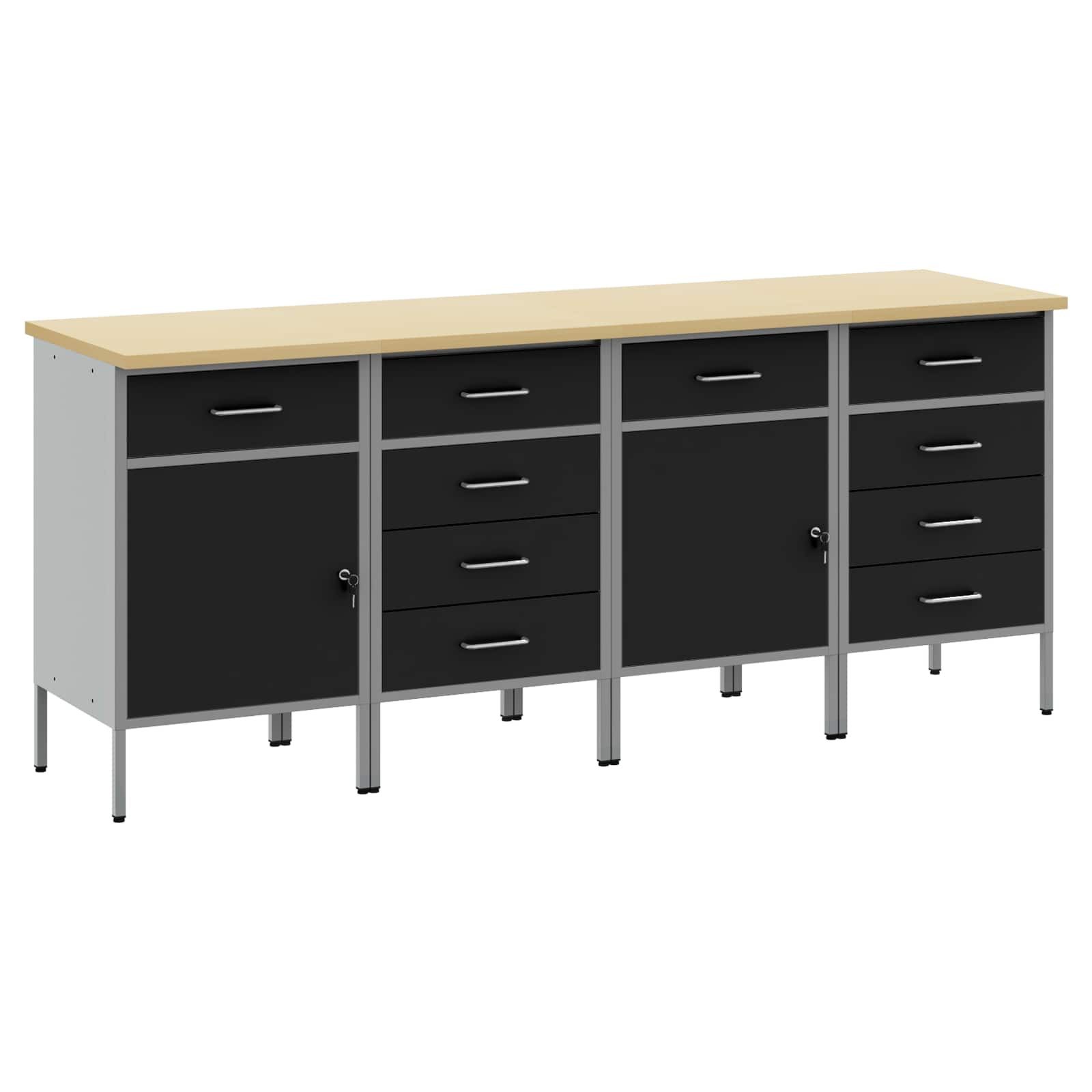 vidaXL Werkbank, Werkbank mit Schubladen 4 pcs Schwarz und Grau 200 x ...