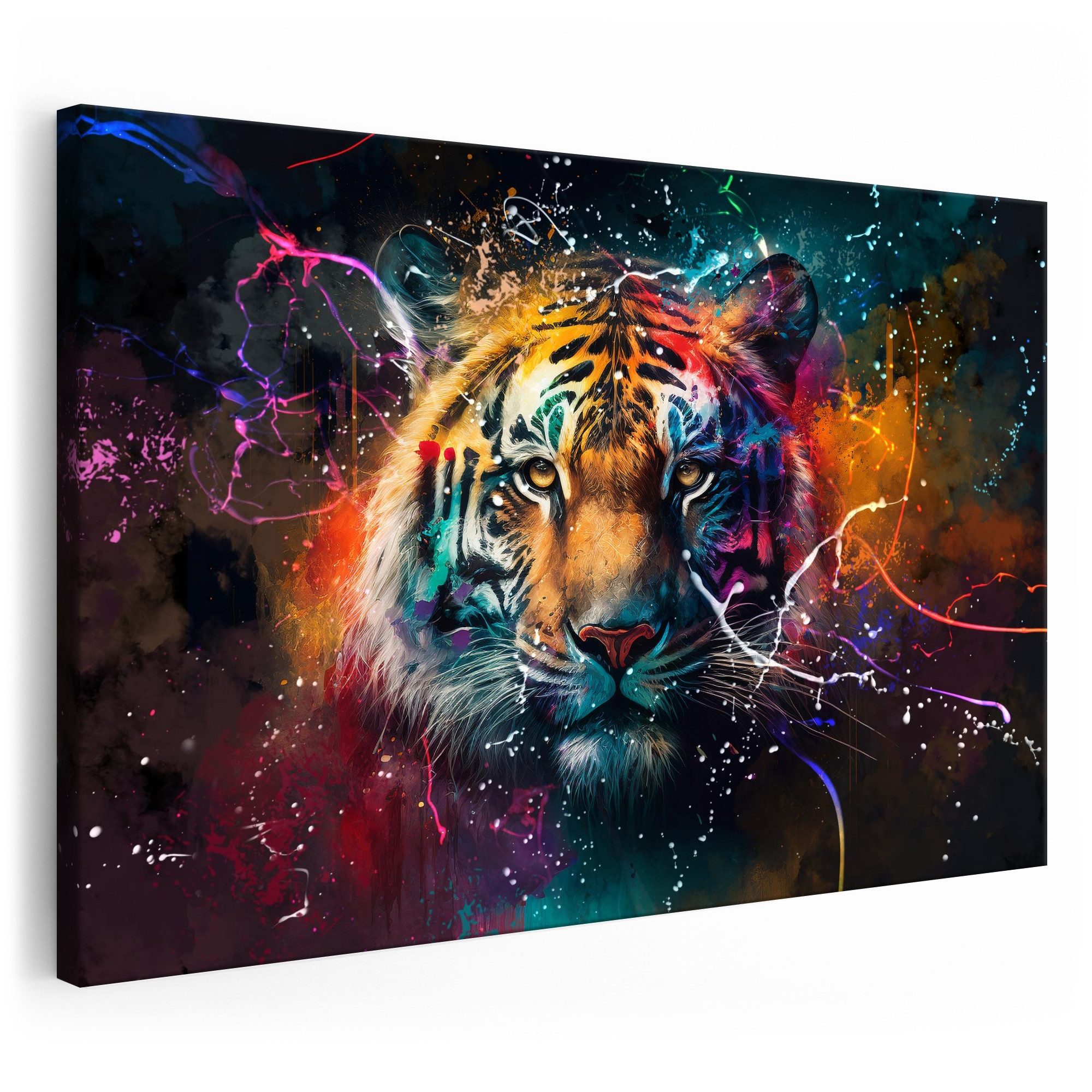 Artmazing Leinwandbild Tiger im Farbfeuerwerk, XXL Leinwand 120x80, Poster & Kunstdrucke, Tiger ...