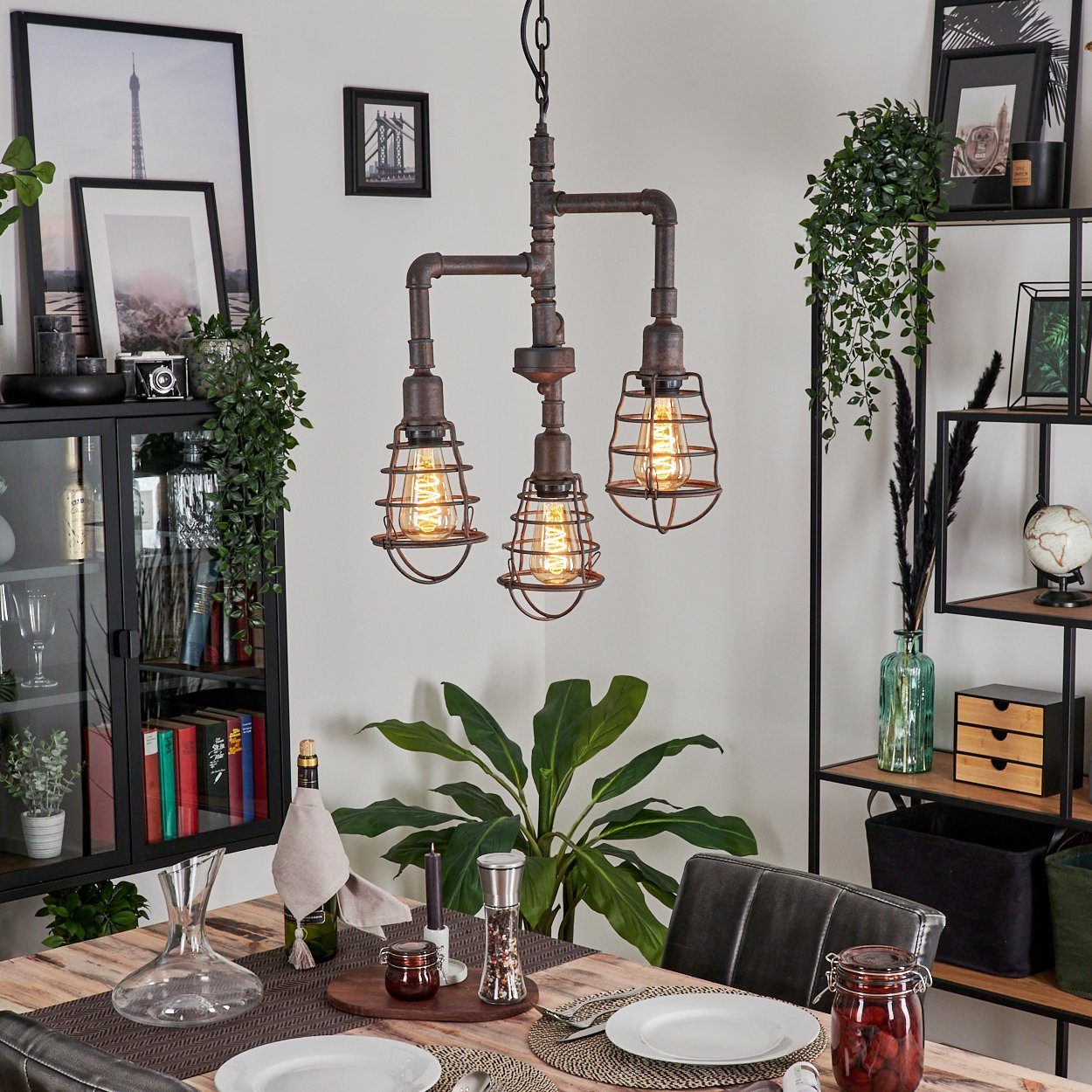 hofstein Hängeleuchte moderne Hängelampe aus Metall in Rostfarben, ohne Leuchtmittel, mit 3 ...