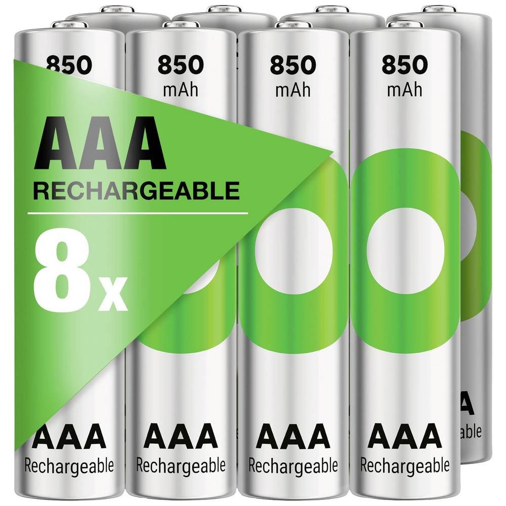 Gp AAA Akku NiMH 850 mAh 1.2V, 8 Stück Batterie, Aufladbare Akkus AAA