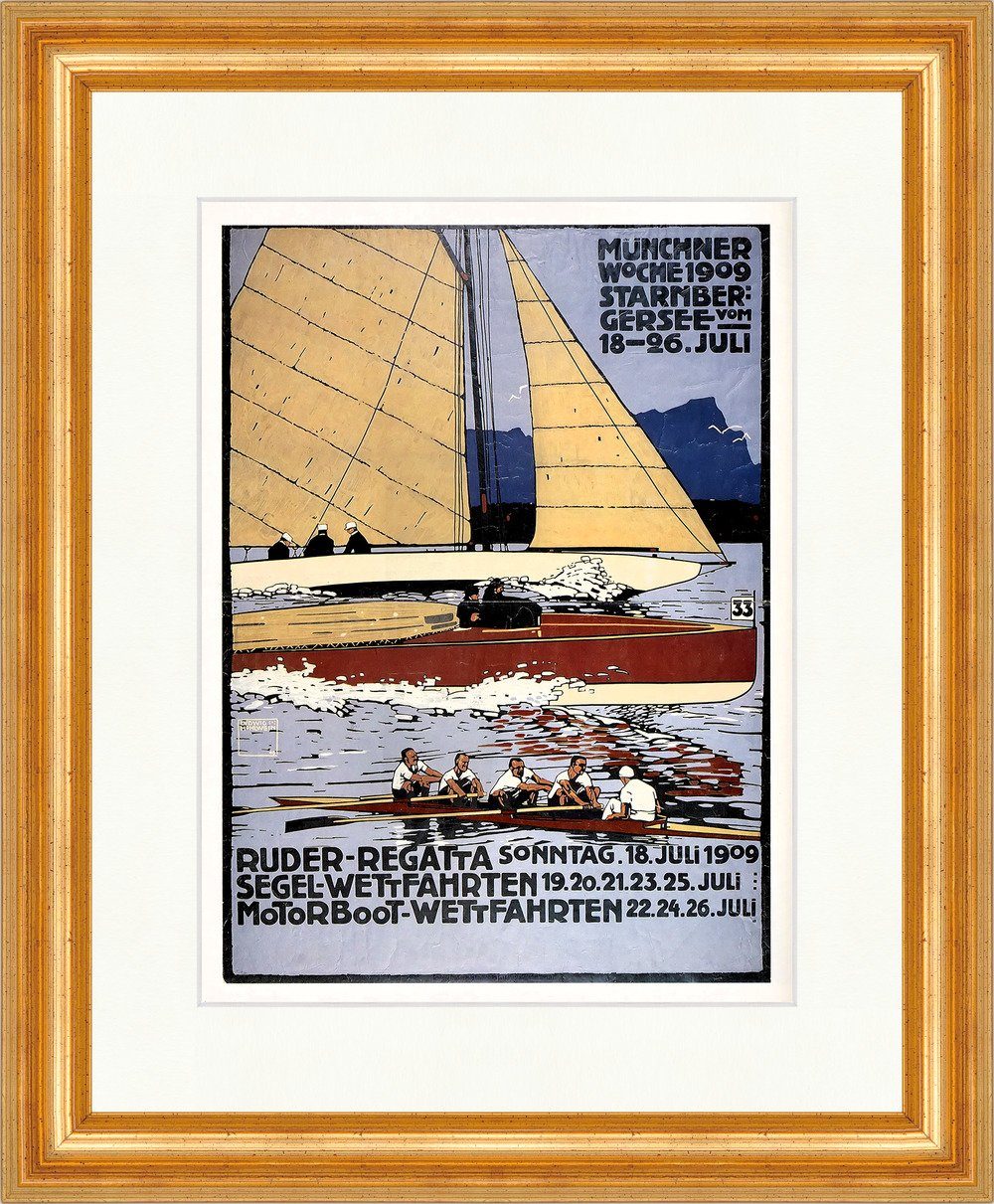 Kunstdruck Ruder Regatta Motorboot Münchner Woche Starnbergersee Plakatwelt 1197, (1 St)