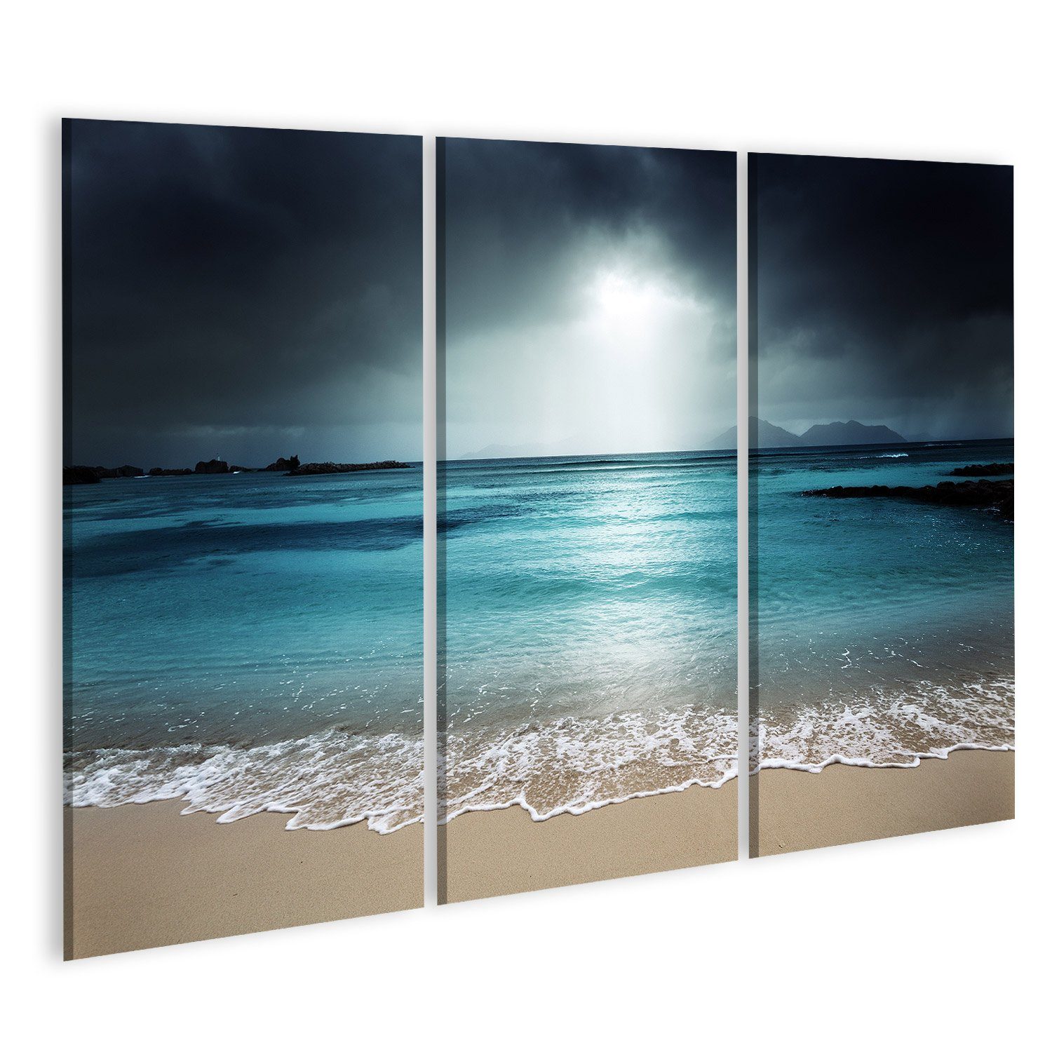 islandburner Leinwandbild Bild auf Leinwand Dunklen Himmel Am Strand Von La Digue Island Seychel