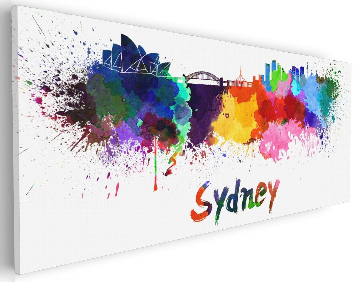 Wallario Leinwandbild Städte Als Aquarell Skyline Von Sydney In