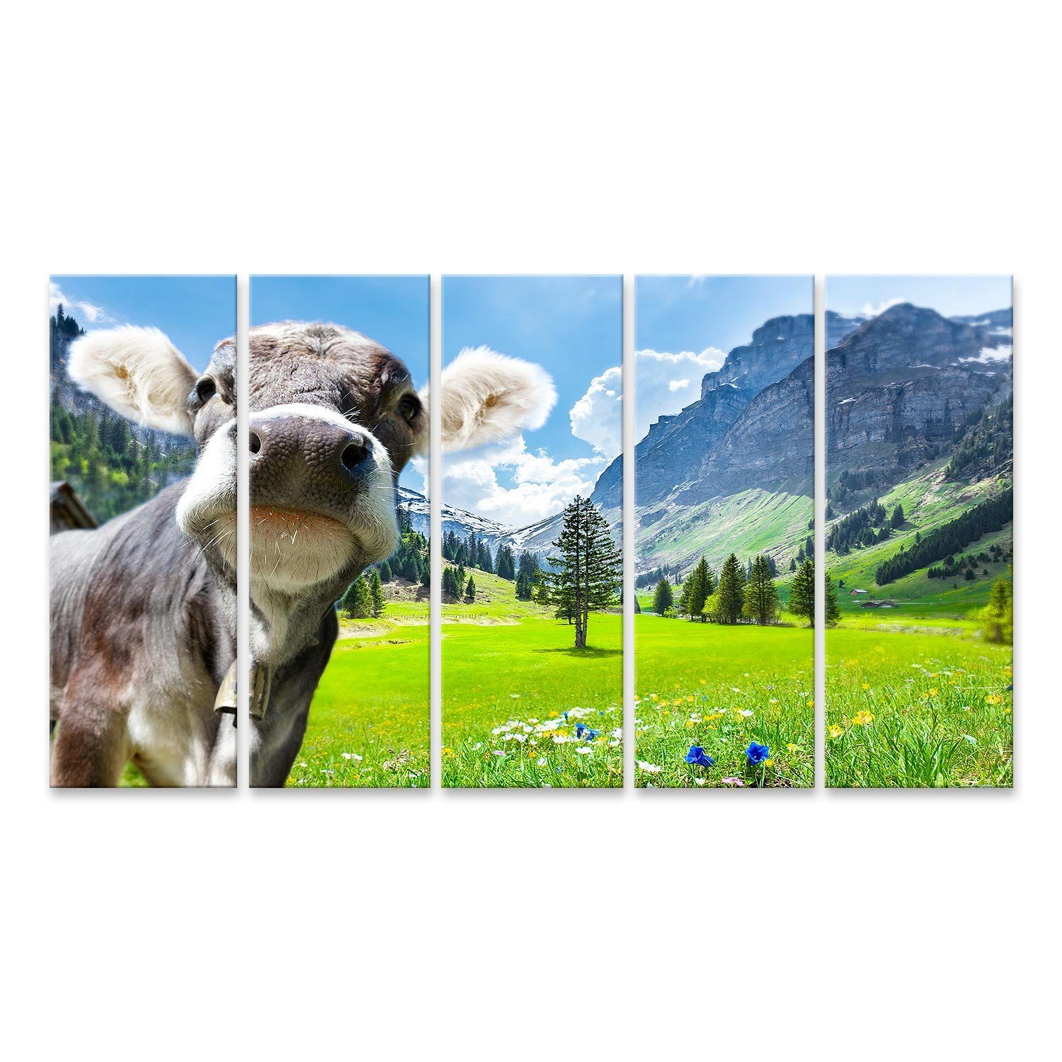islandburner Leinwandbild »Bild auf Leinwand Kuh in den Schweizer Alpen Wandbild Poster ...