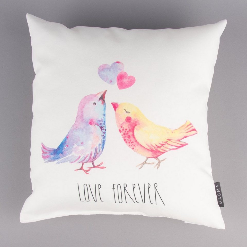 Magma Heimtex Dekokissen Magma Deko Kissen Vogelpaar Love Forever Weiß