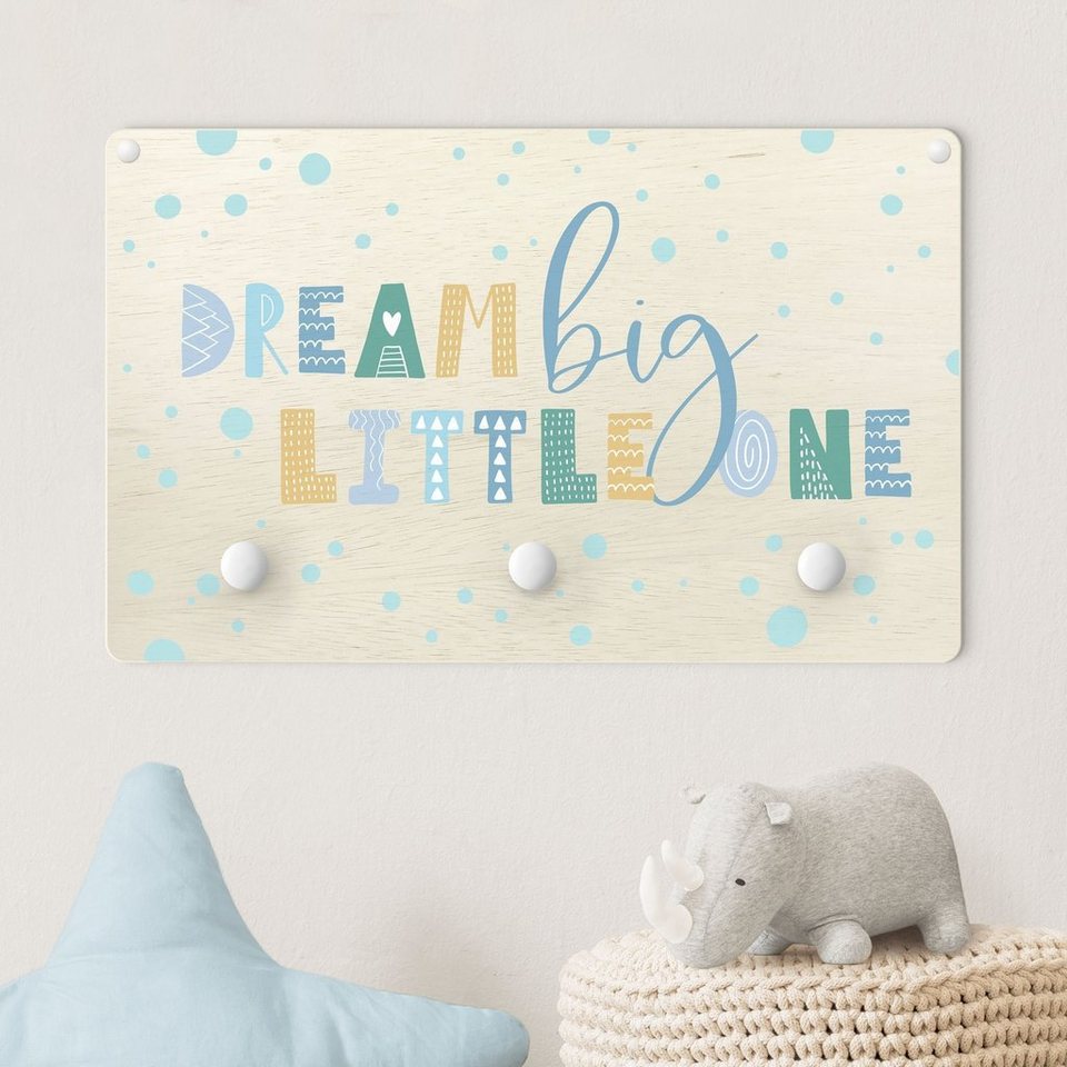 Bilderdepot24 Garderobenpaneel Blau Sprüche Dream Big Little One Blau