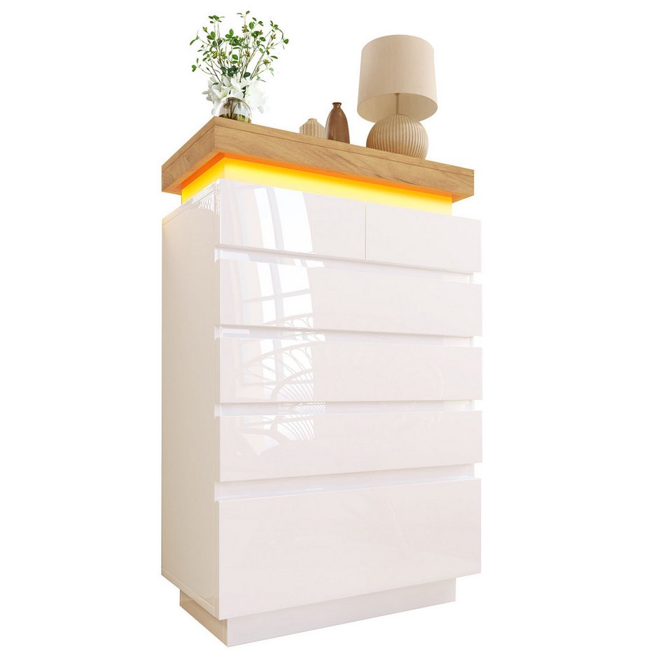 Blingbin Kommode Hochglanz Sideboard 1 St Mit 6 Schubladen Led