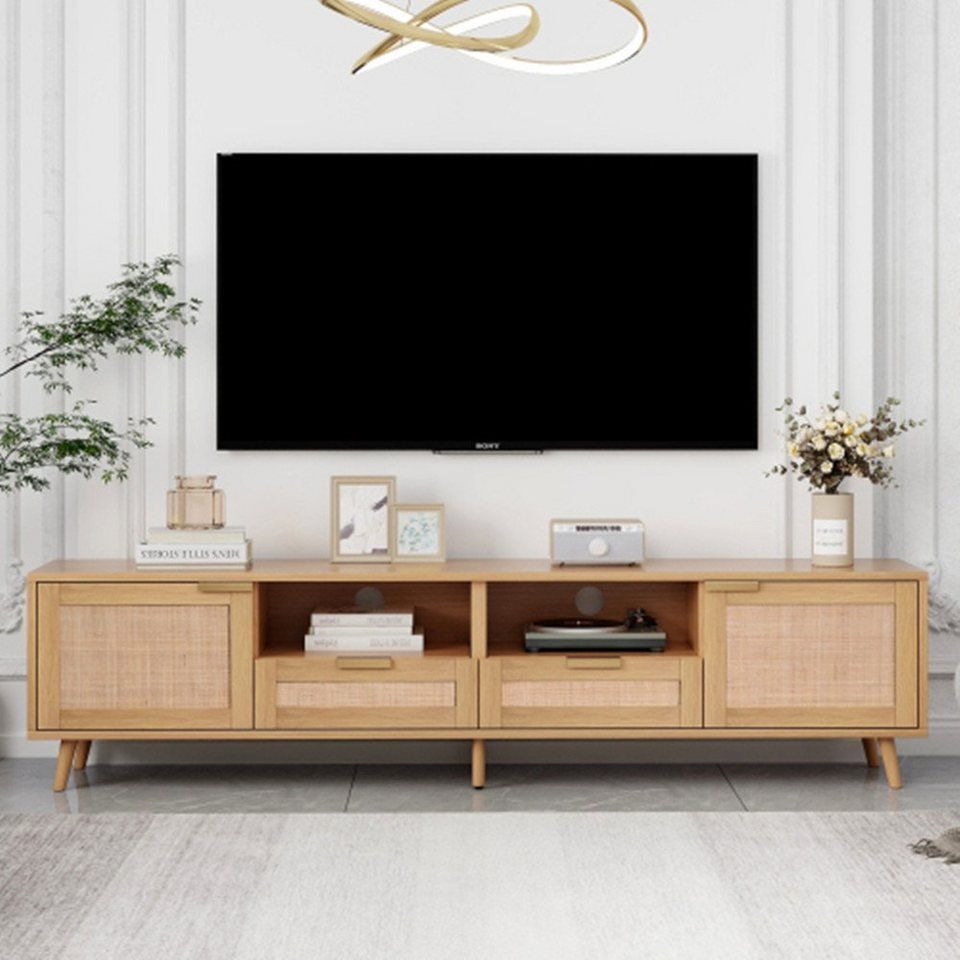 Xdeer Sideboard Tv Konsolentischtv Schrank Mit Echtem Rattandesign Tv