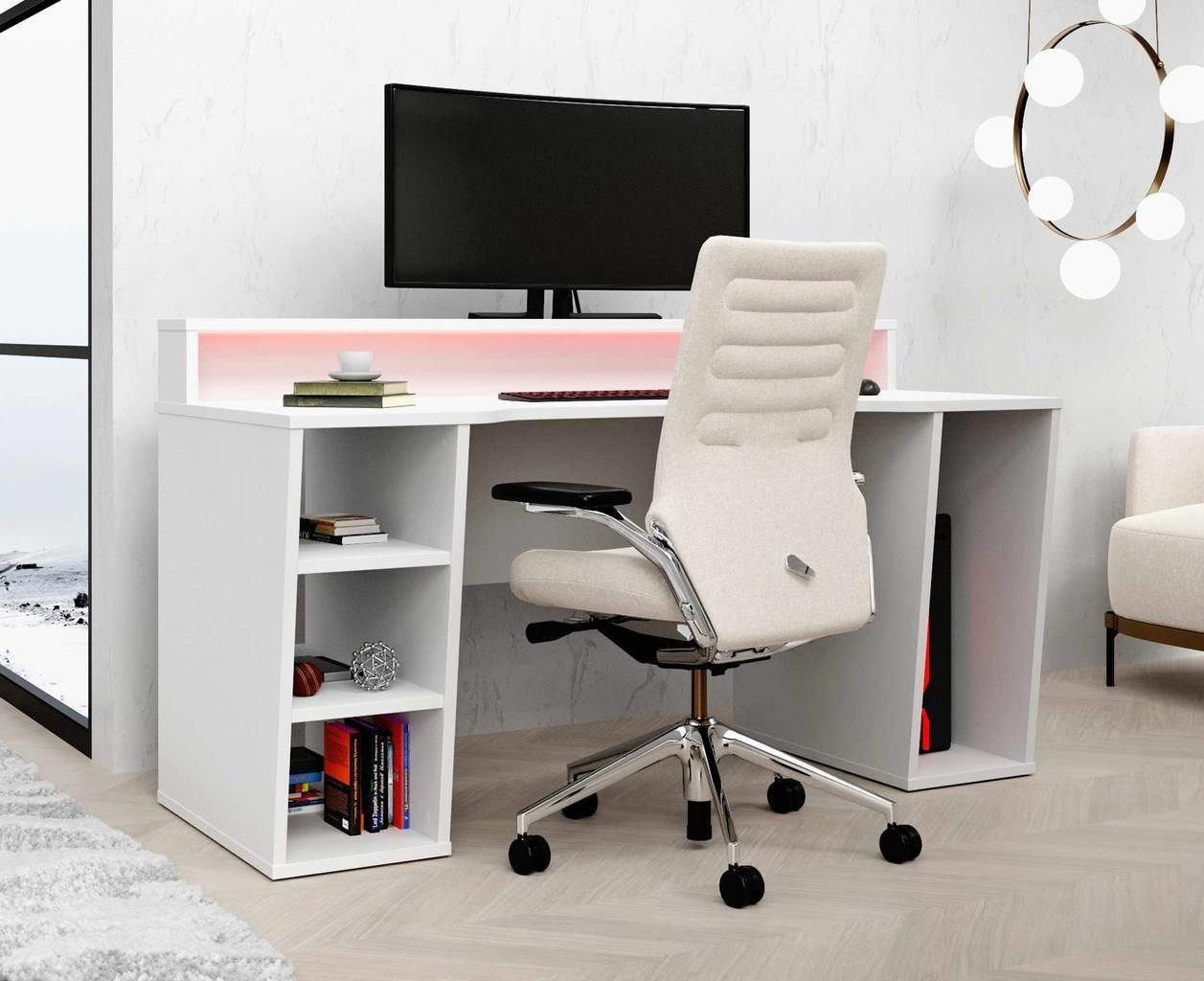 Forte Gamingtisch Gaming Tisch Tezaur 1b Weiß Computertisch Mit Led