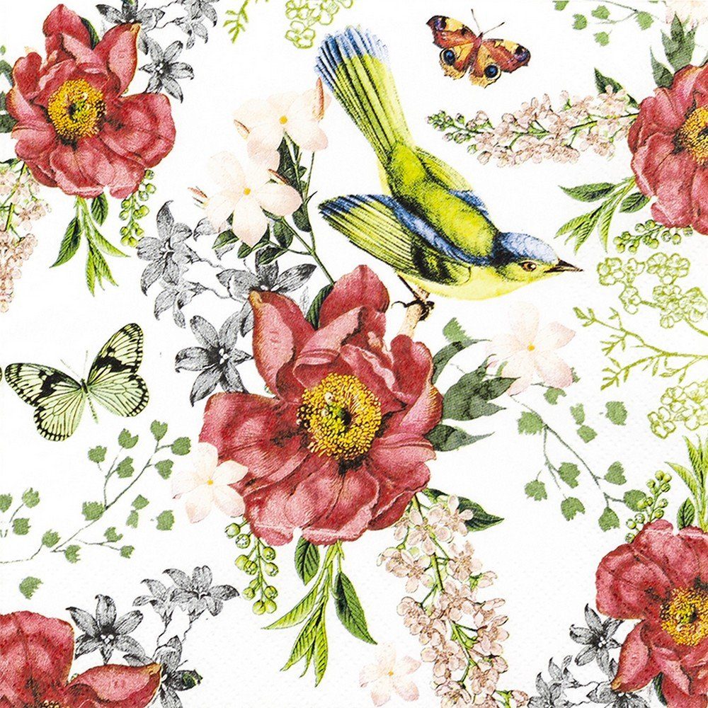 Home Fashion Papierserviette 20 Servietten Bird And Roses Tiere Und