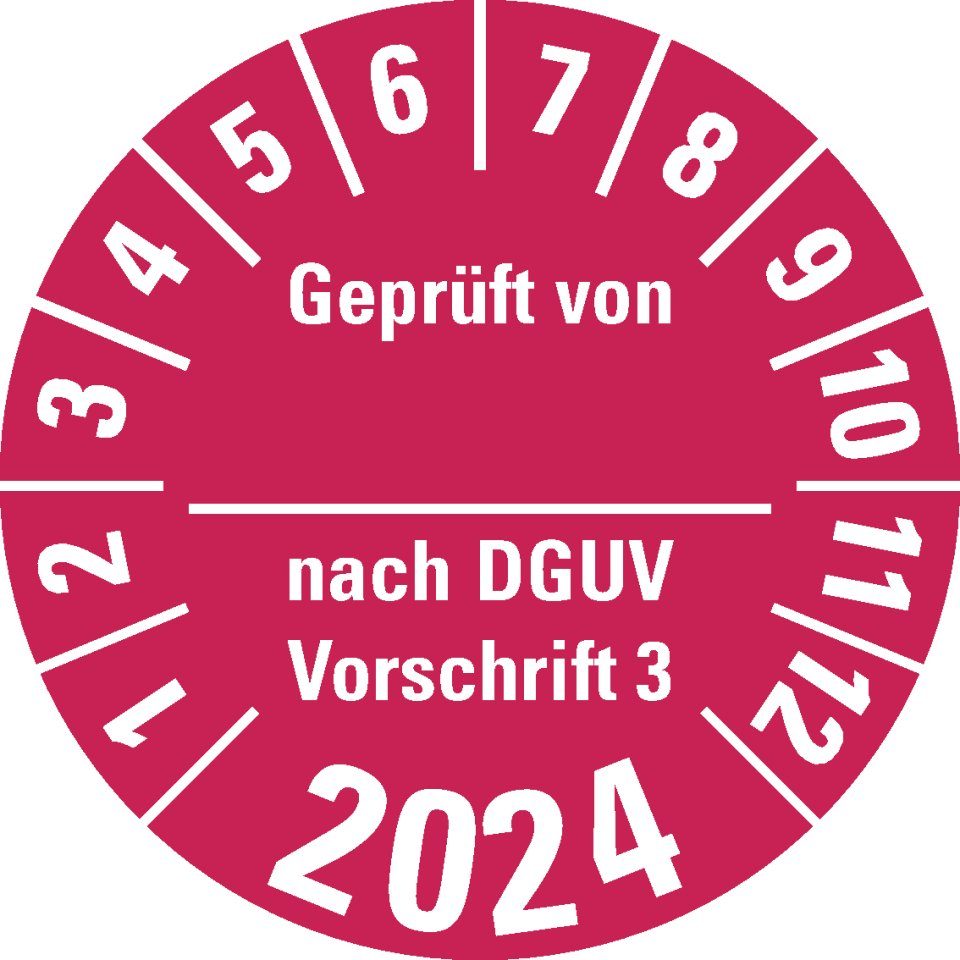 König Werbeanlagen Hinweisschild Aufkleber I Prüfplakette Geprüft v. nach DGUV 3, 2024, rot ...