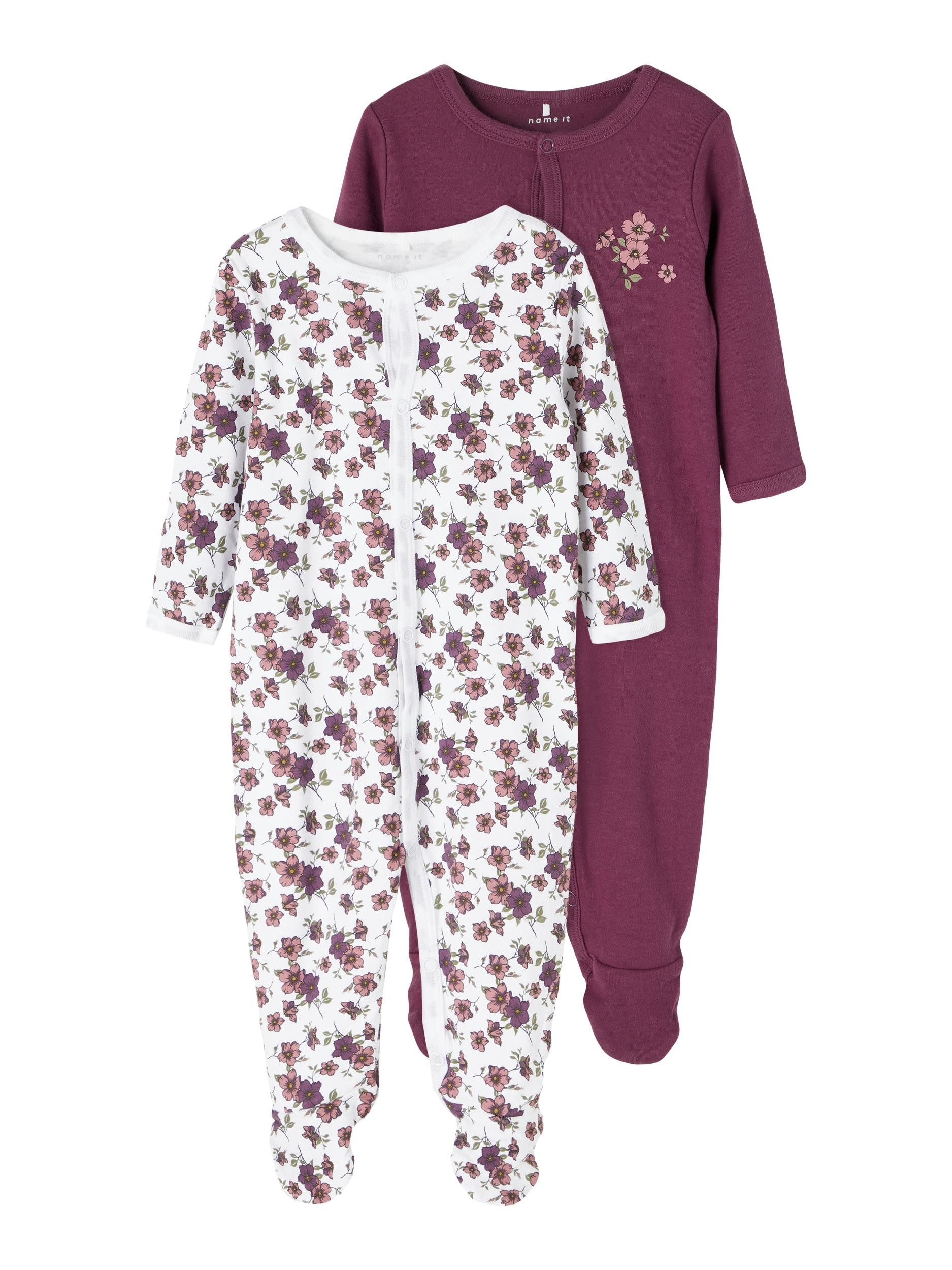 Name It Strampler Mädchen Schlafstrampler 2er Pack Blumen Prune Purple