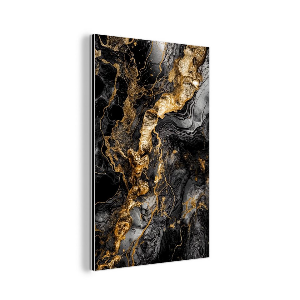 Muchowow Metallbild Marmor Schwarz Gold Abstrakt Fotodruck 1 St