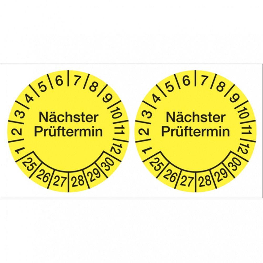 König Werbeanlagen Hinweisschild Prüfplak., Nächster Prüftermin, Folie, gelb/schwarz, Ø100mm, 2 ...