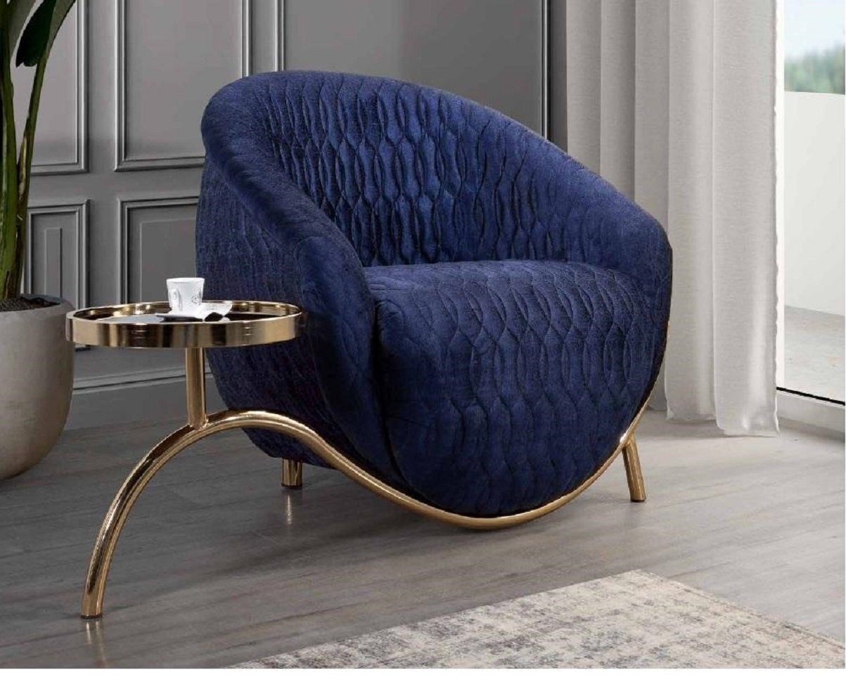 Jvmoebel Sessel Blauer Sessel Designer Einsitzer Beistelltisch