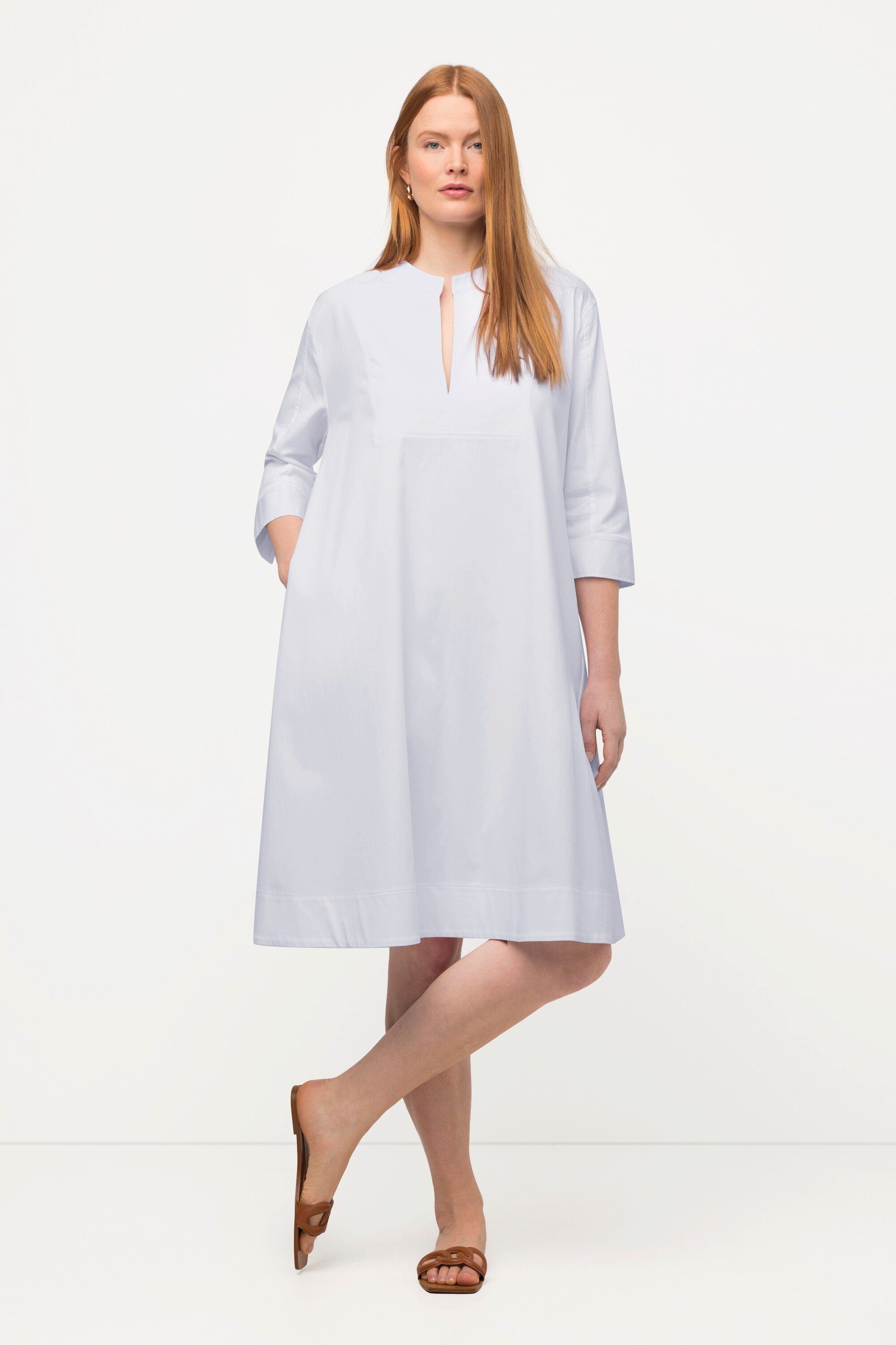 Ulla Popken Midikleid Kleid A Linie Taschen Tunika Ausschnitt 34 Arm