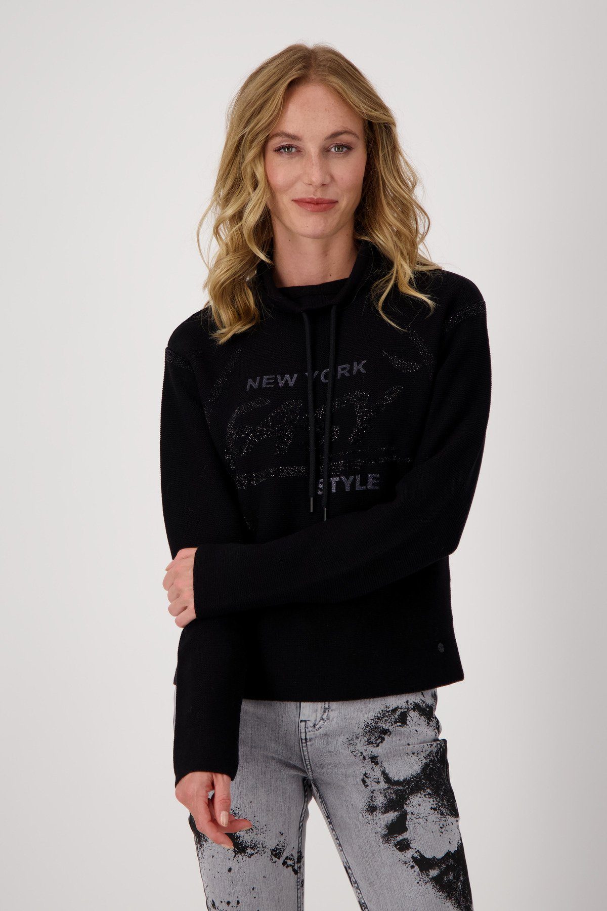 Monari Strickpullover Baumwoll Strickpullover mit Stehkragen und Bindeband