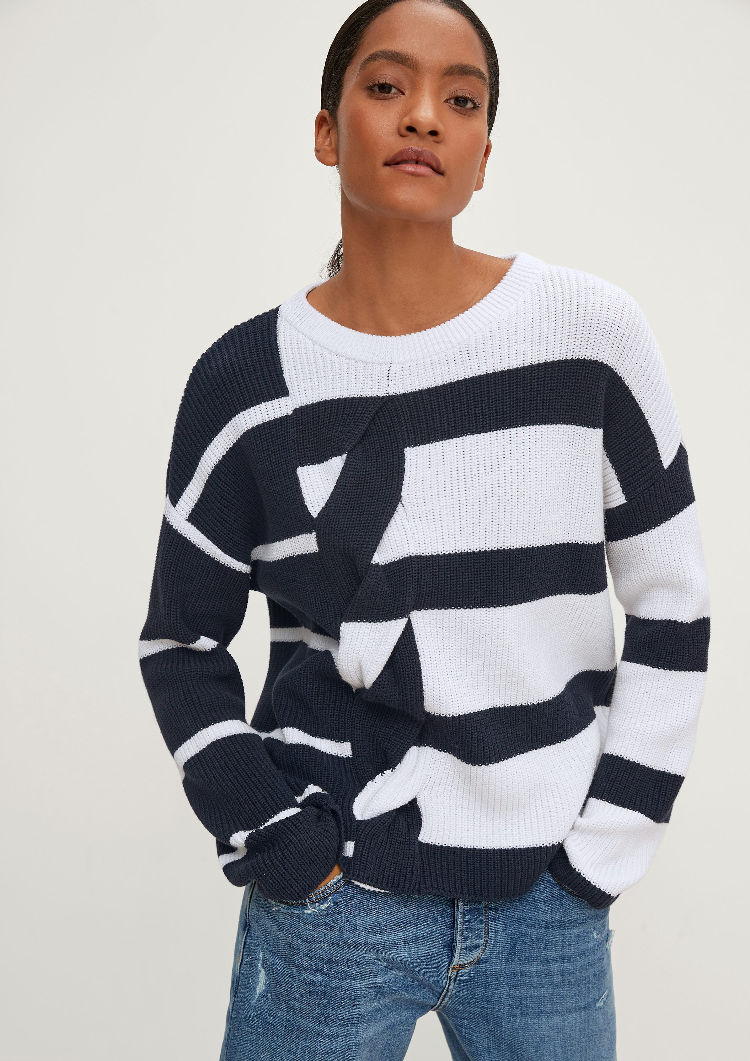 Comma Casual Identity Langarmshirt Streifenpullover Mit Zopfmuster