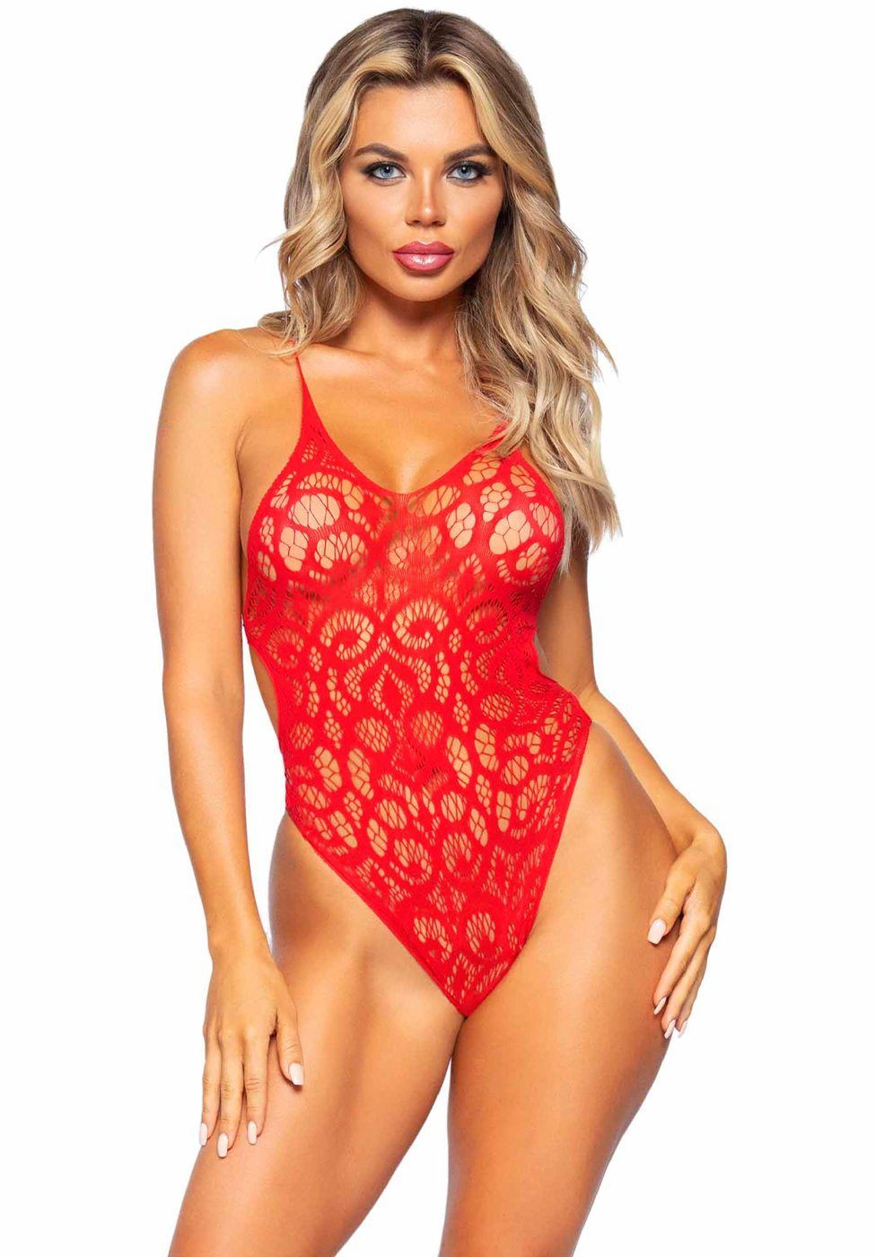 Leg Avenue Body Netz Body Rückenfrei Rot 1 Tlg Mit Muster