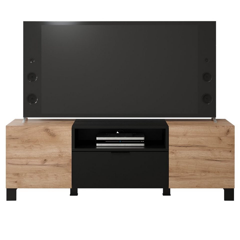 Lomadox Lowboard Kemba 19 Eiche Nb Schwarz Matt 2 Türen 1 Klappe