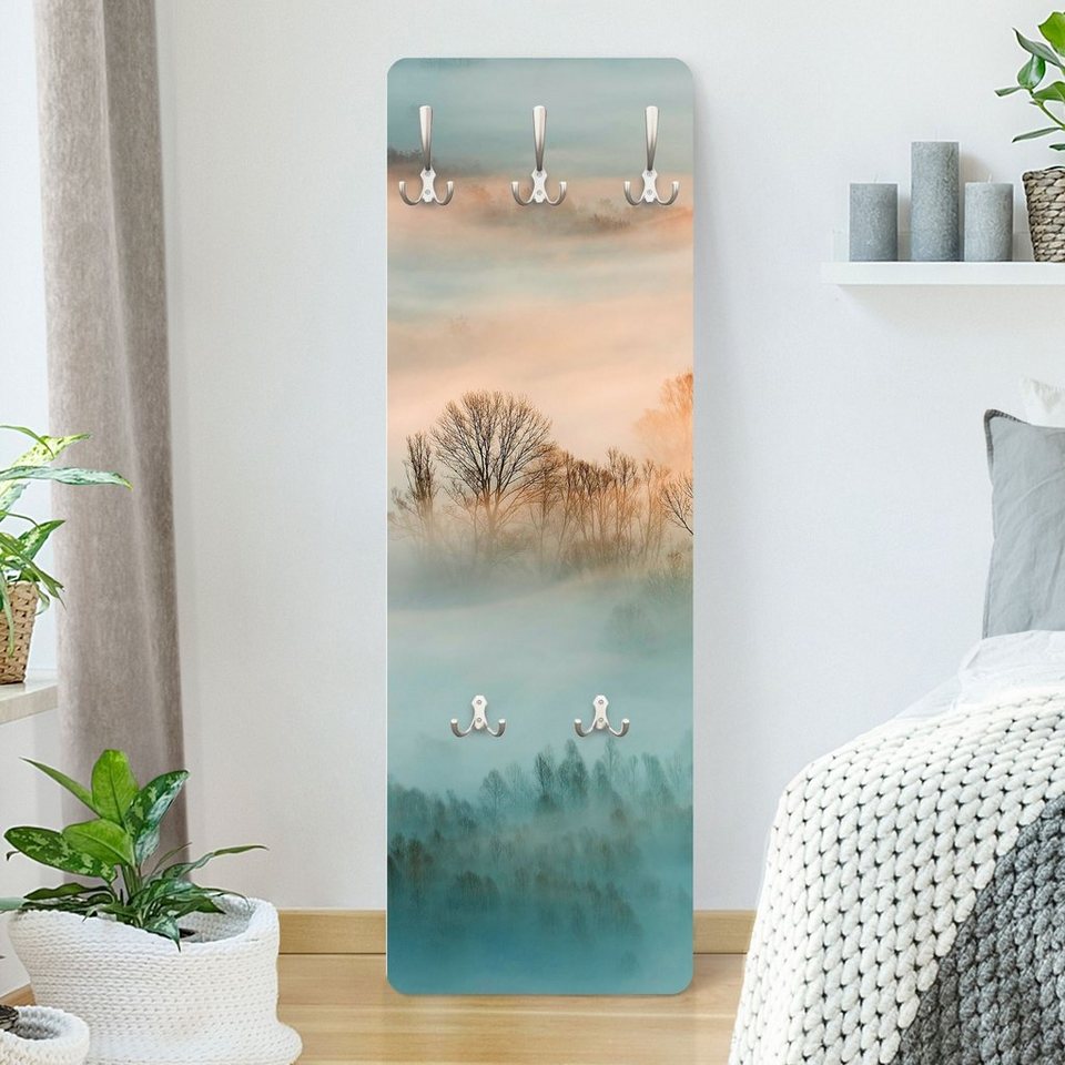 Bilderdepot24 Garderobenpaneel Beige Bäume Wald Natur Nebel Bei