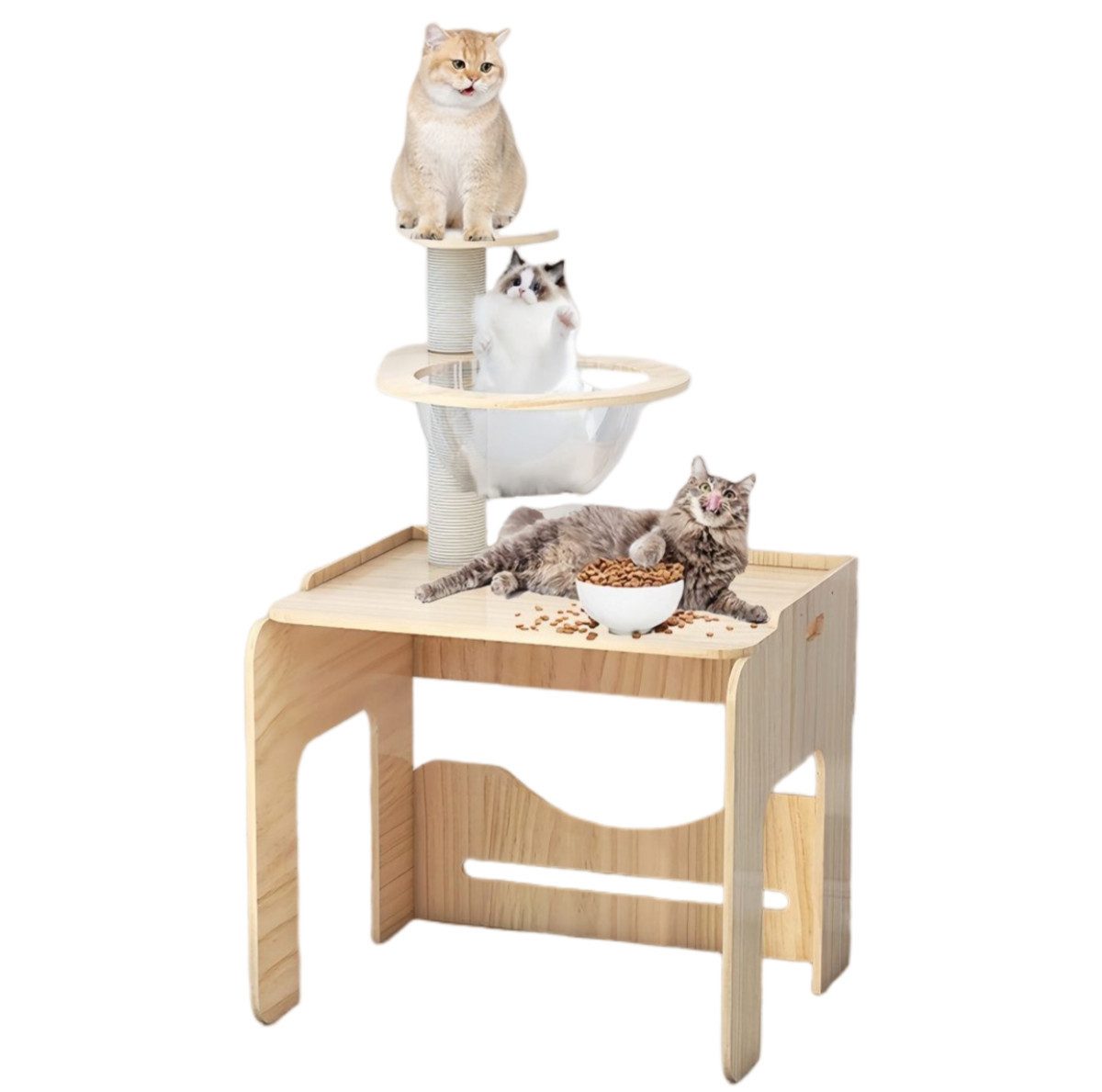 YVMOOEC Tier-Aktivitätsspiel Massives hölzernes Katzenklettergerüst mit Raumkapsel, mit 30cm ...