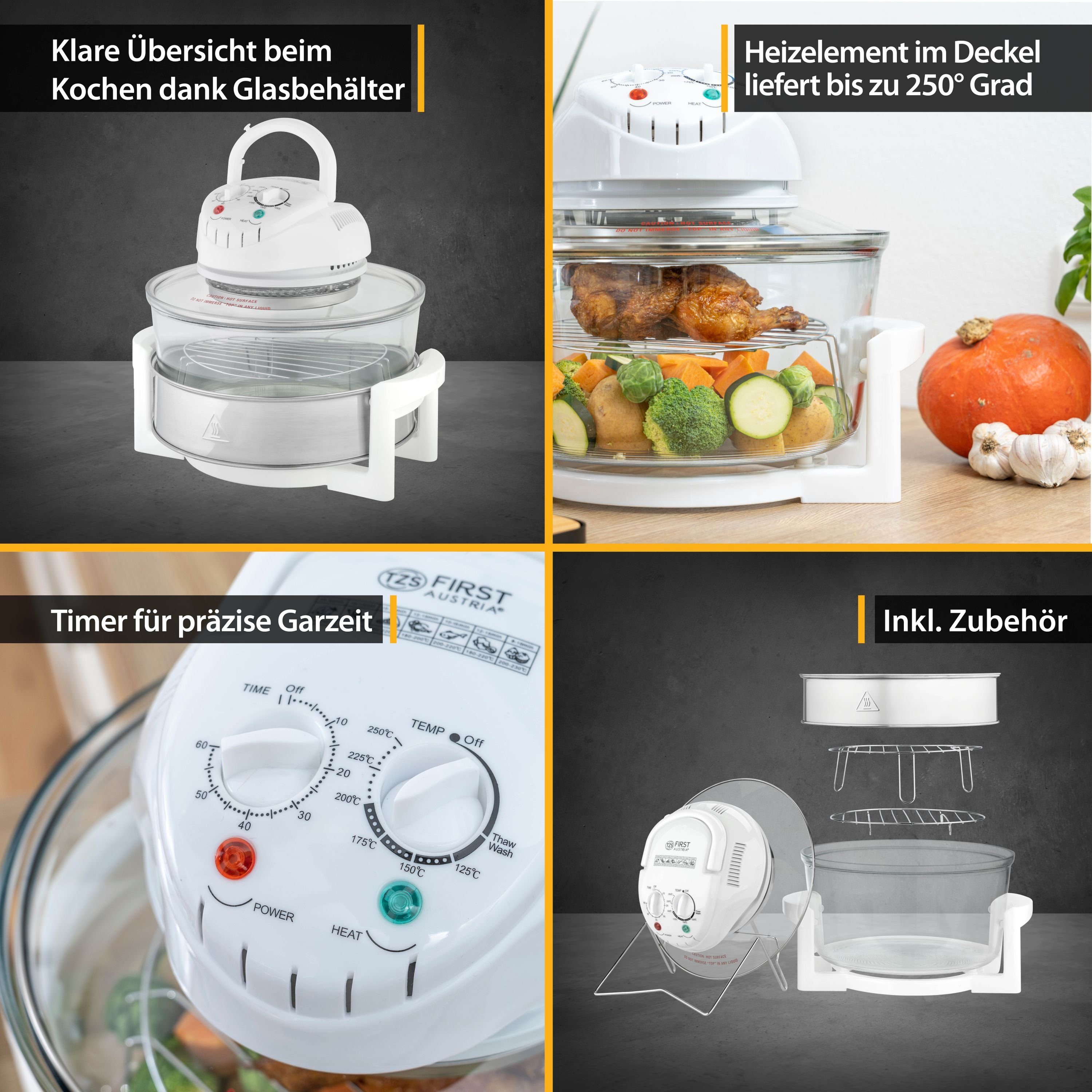 TZS FIRST AUSTRIA Minibackofen Halogenofen 1400W, Heissluftofen 17L ...