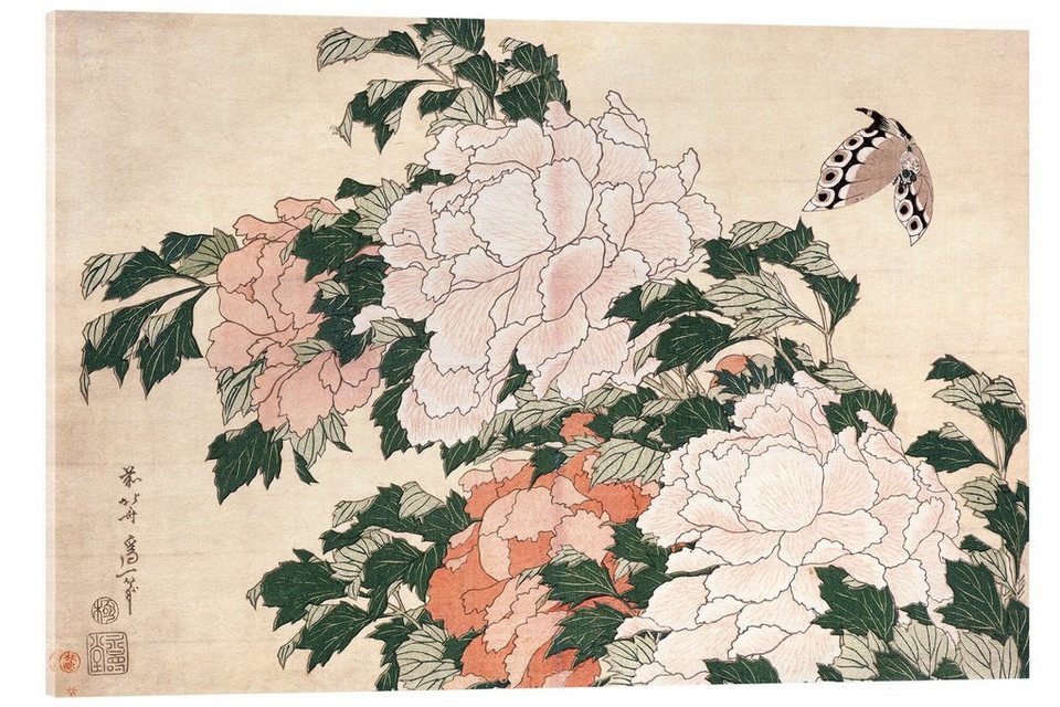Posterlounge Acrylglasbild Katsushika Hokusai Pfingstrosen Und Ein