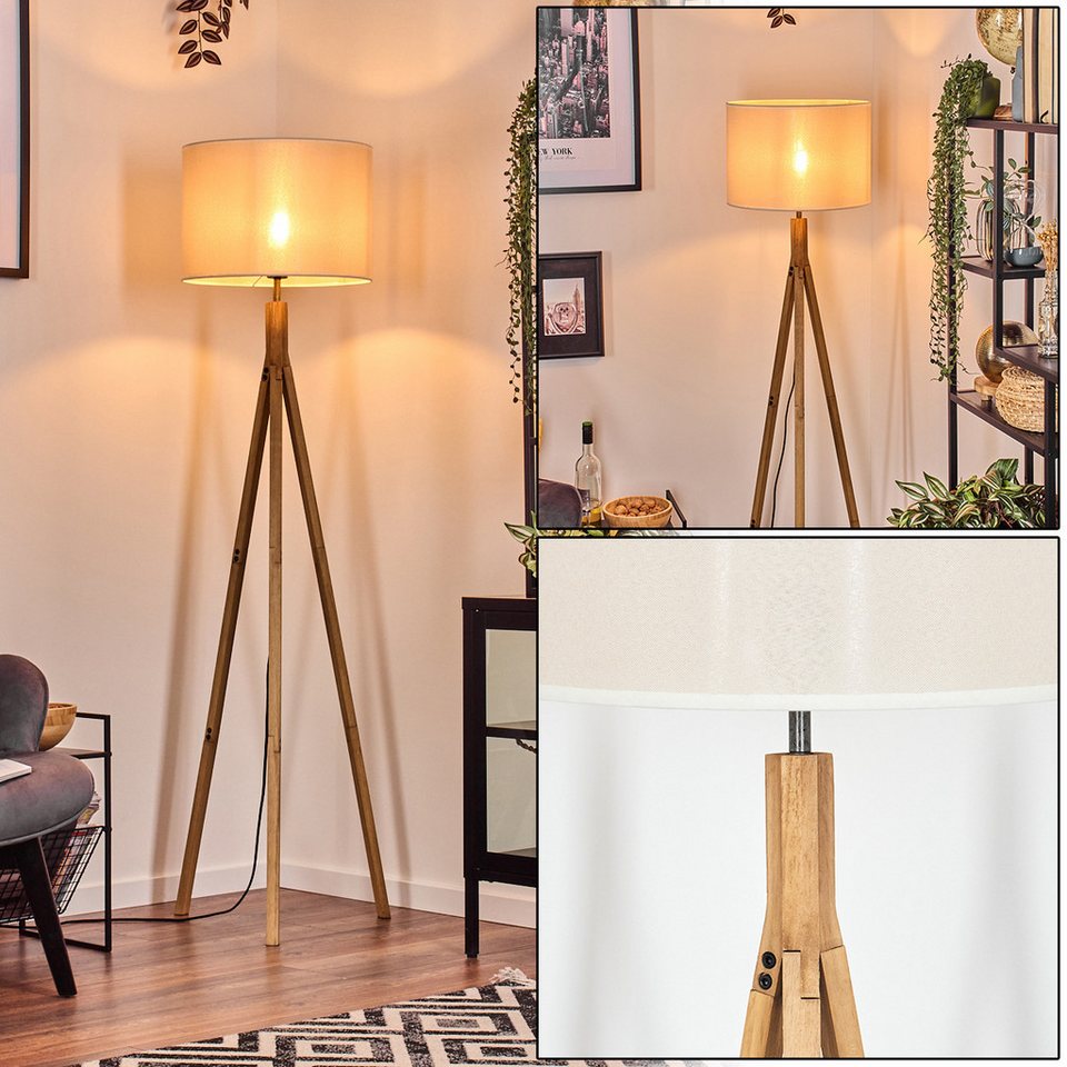 Hofstein Stehlampe Stehlampe Mit Holzfuß Und Schirm Aus Stoff Ohne