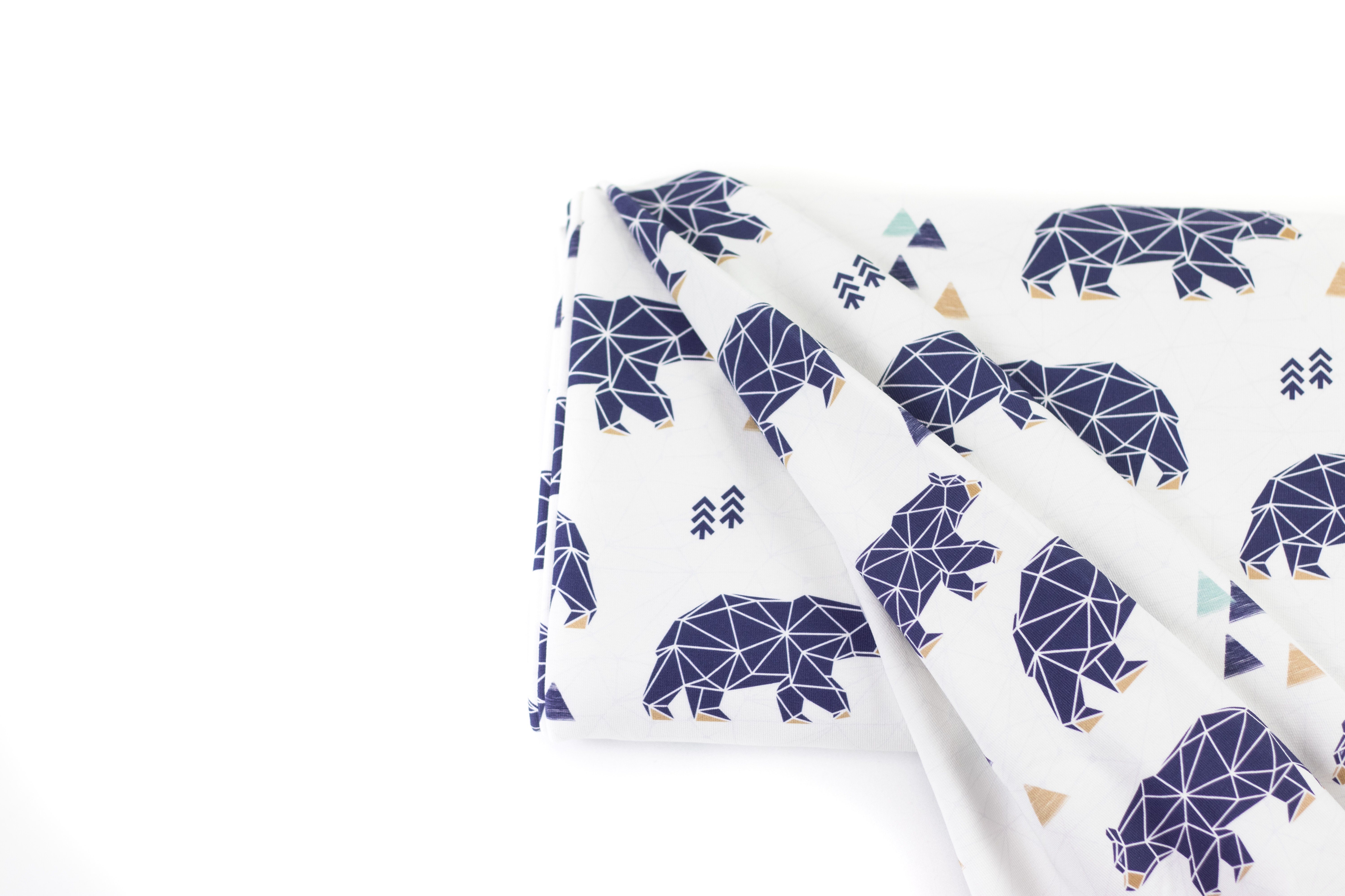 EXPERIENCE Stoff Baumwoll Sommersweat French Terry "Björn" Druck Bären Grafisch Blau Weiß 145 cm ...