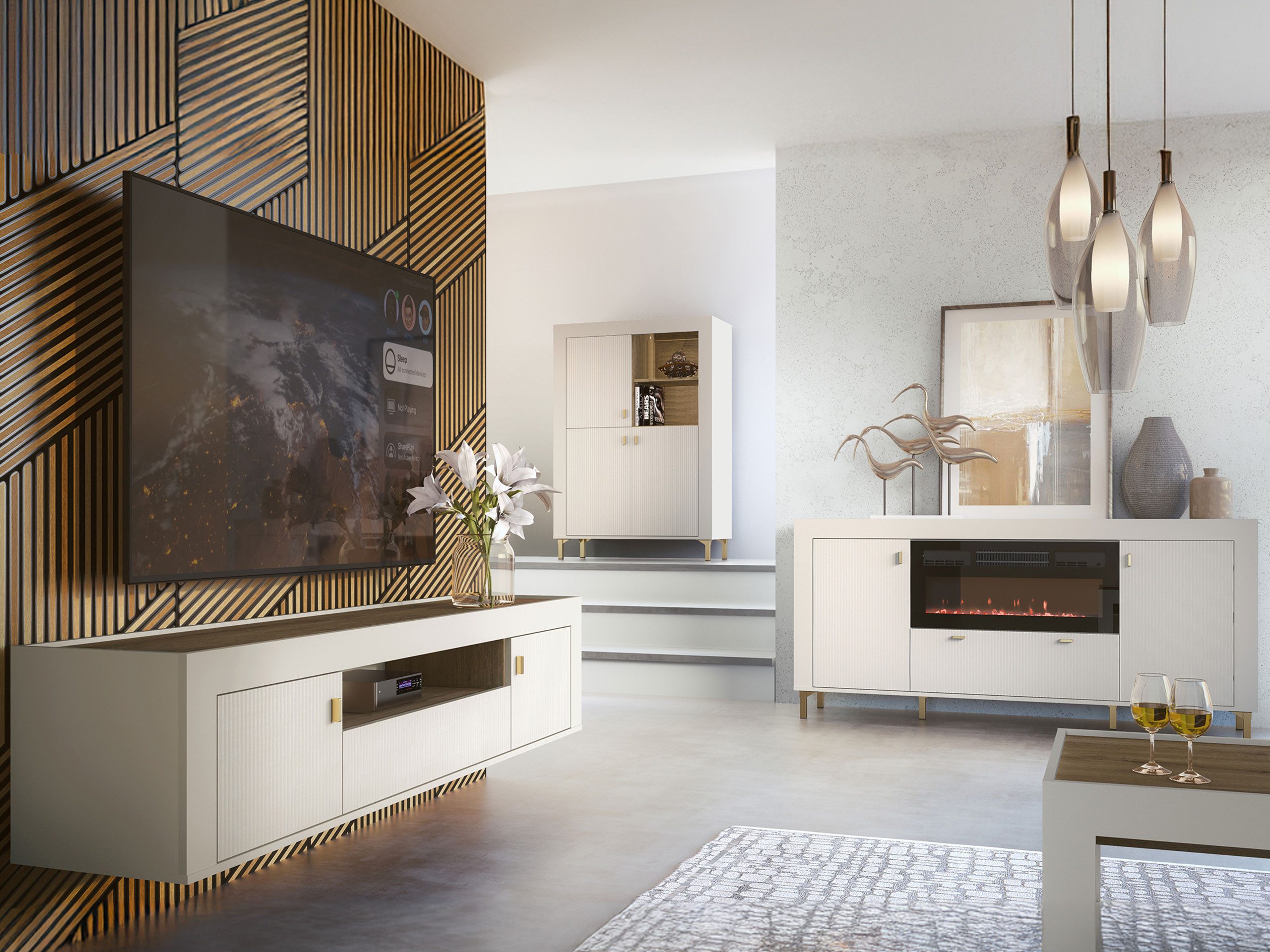 Mirjan24 Wohnzimmer Set Mossa Iv 4er Set Vitrine Kommode Tv
