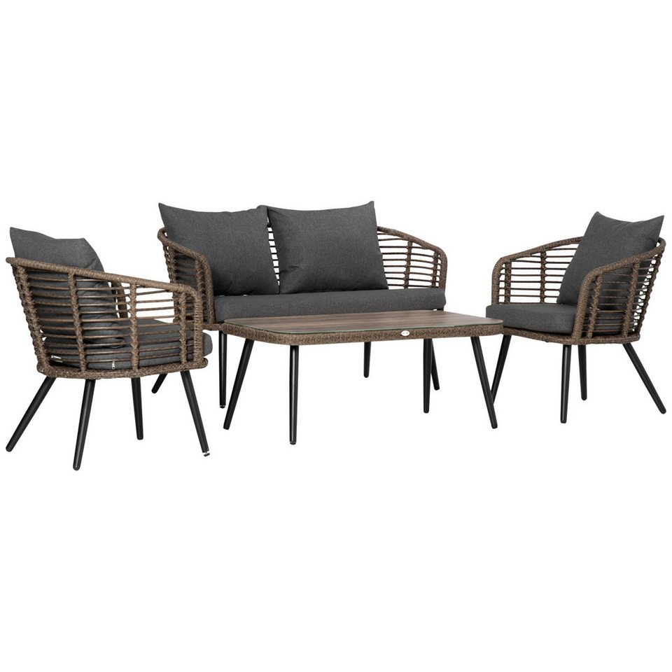 Outsunny Sitzgruppe 4 Teiliges Polyrattan Gartenmöbel Set Teetisch Mit