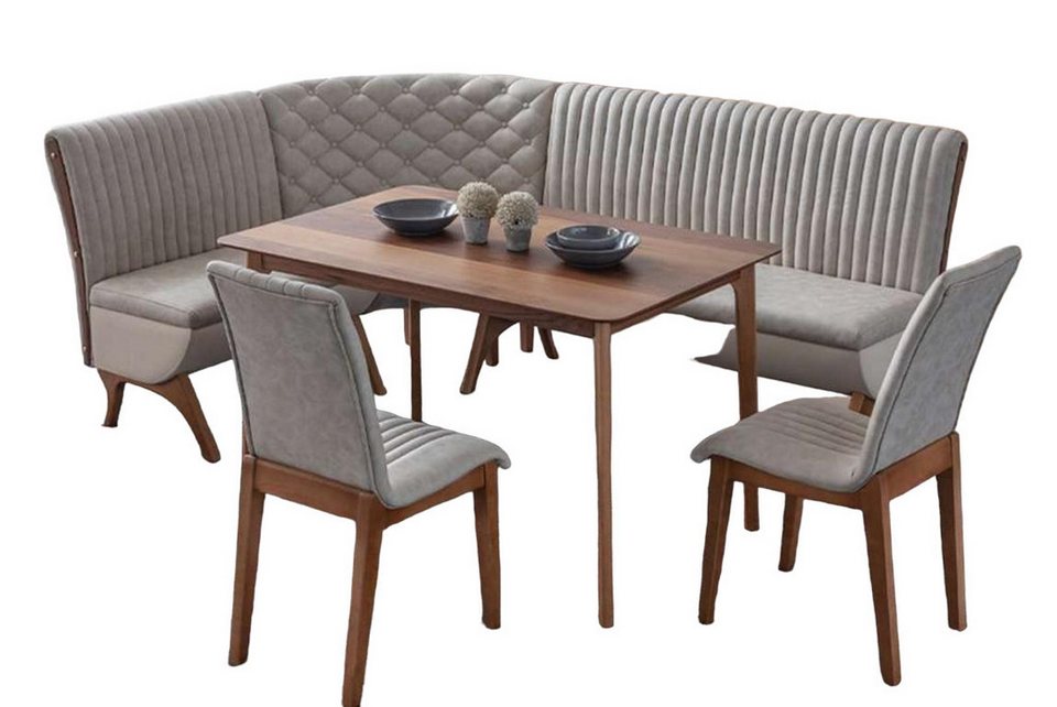 Jvmoebel Essgruppe Designer Hellgraue Esszimmer Garnitur Eckbank 2x