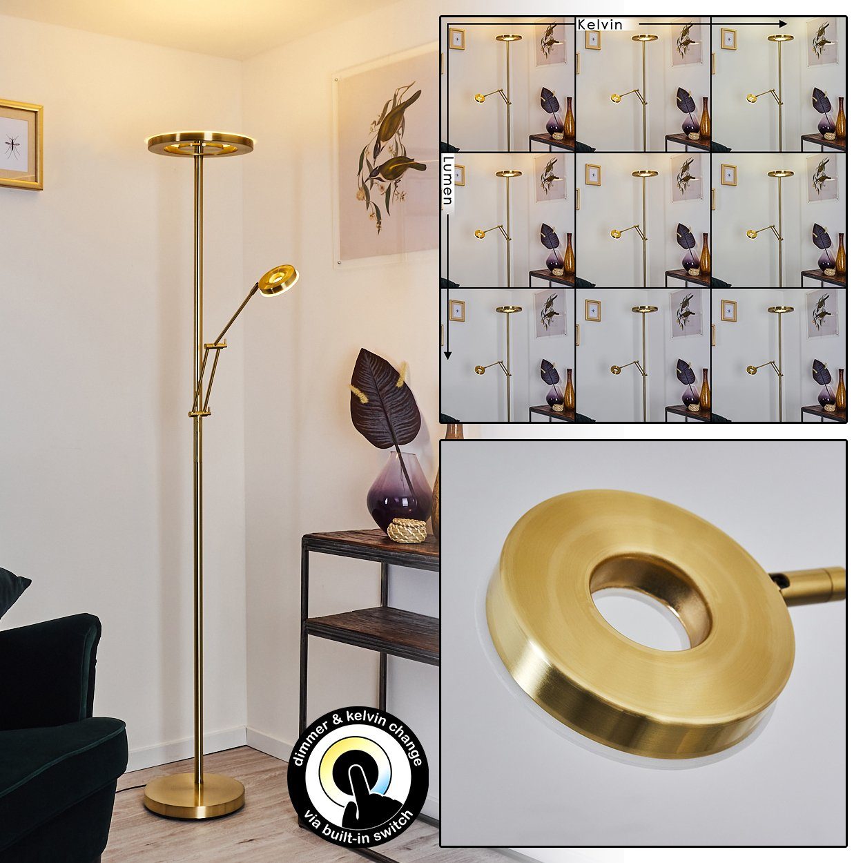 Hofstein Stehlampe Led Stand Boden Steh Lese Lampen Dimmbar Wohn