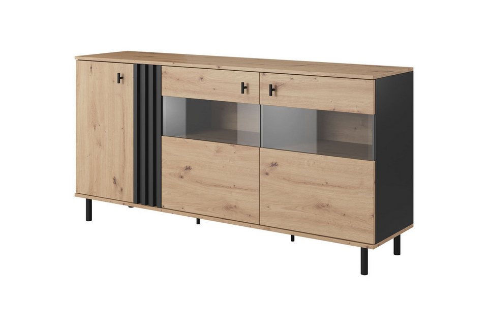 Moeblo Kommode Dezma E 3d Vitrine Artisan Eiche Anthrazit Led