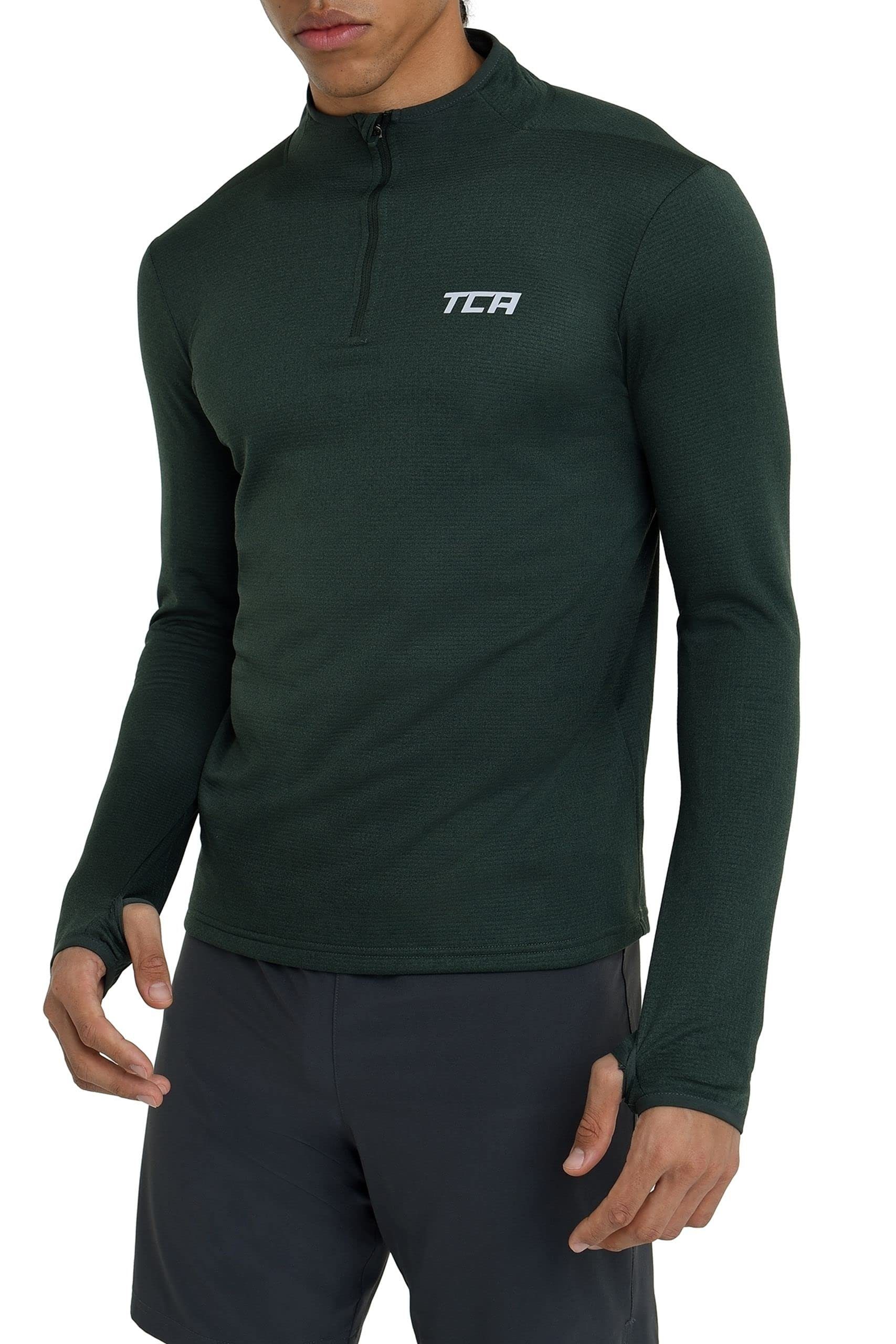 Tca Langarmshirt Tca Herren Cloud Fleece Sporttop Dunkelgrün 1 Tlg