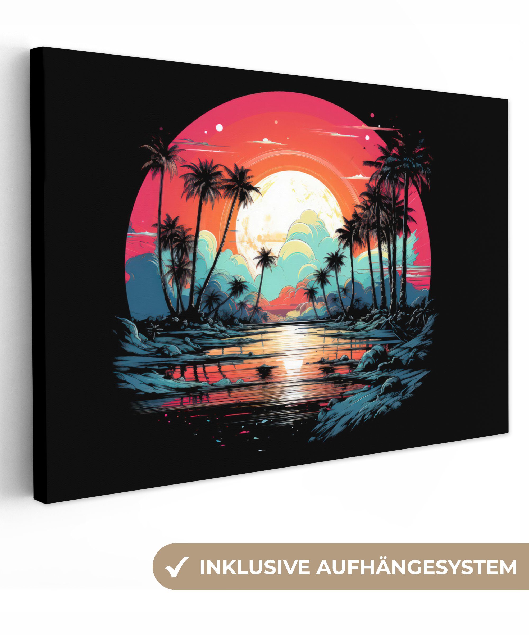 Onemillioncanvasses® Leinwandbild Retro Bäume Stein Wasser