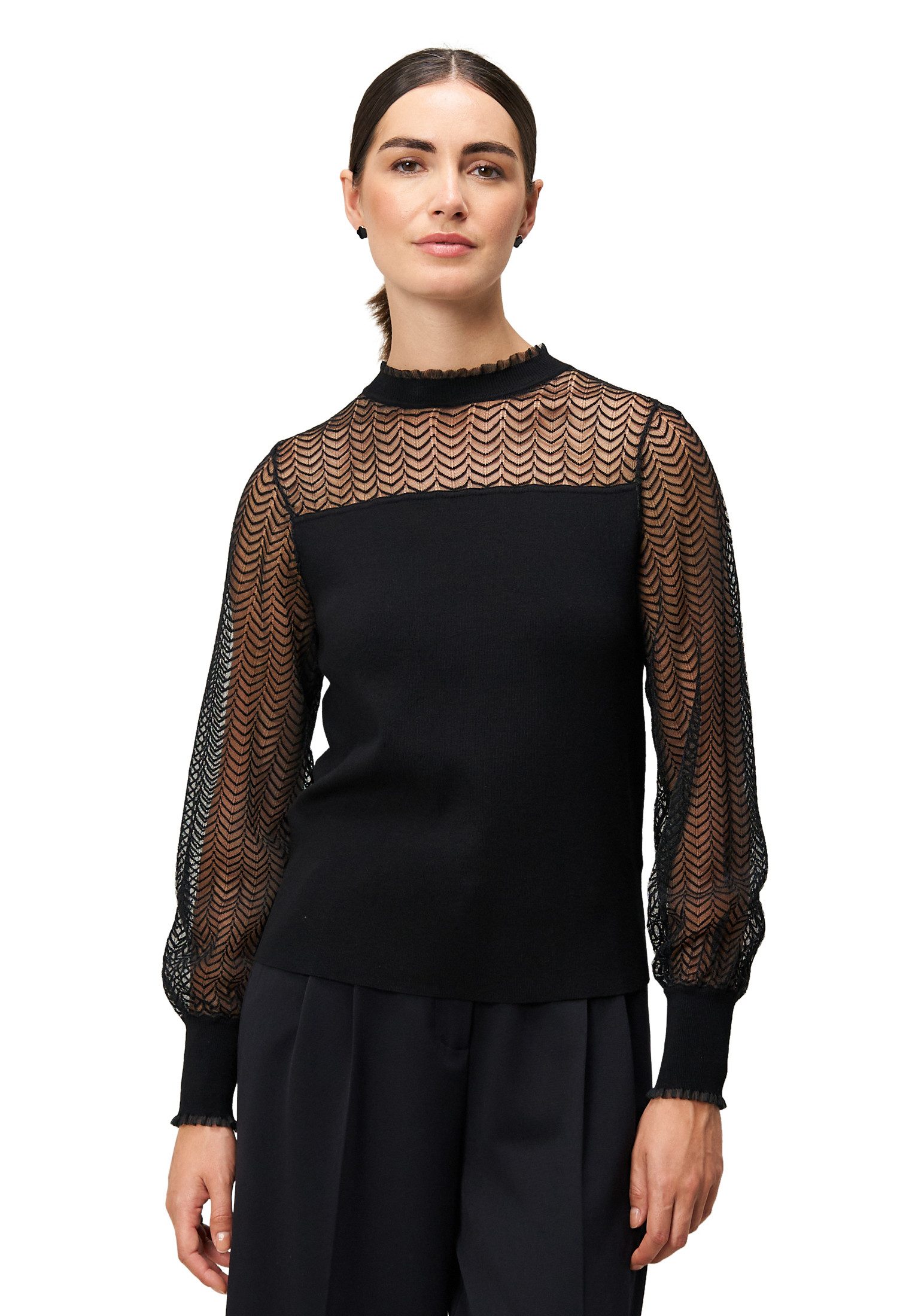 Zero Strickpullover Damen mit transparenten Ärmeln (1-tlg) Spitze