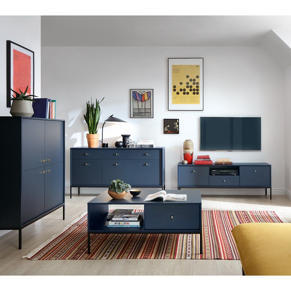 Lomadox Wohnwand Malaga 160 4 St 4 Tlg In Marineblau Fußgestell