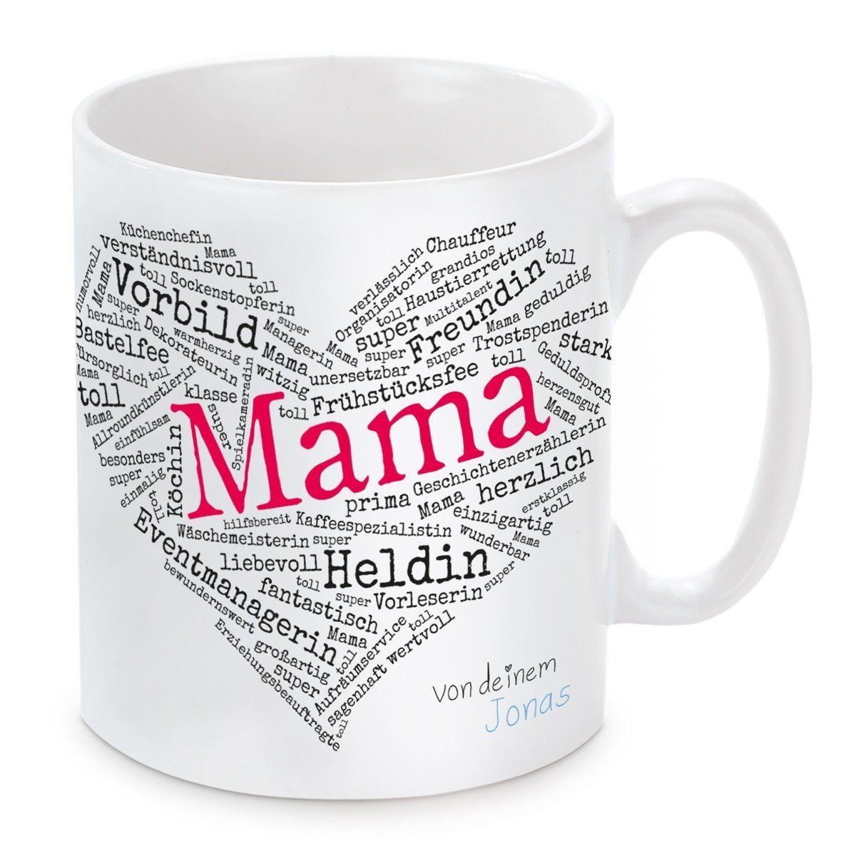Herzbotschaft Tasse Kaffeebecher mit Motiv Herz aus Worten - Für Mama, Keramik, Kaffeetasse ...
