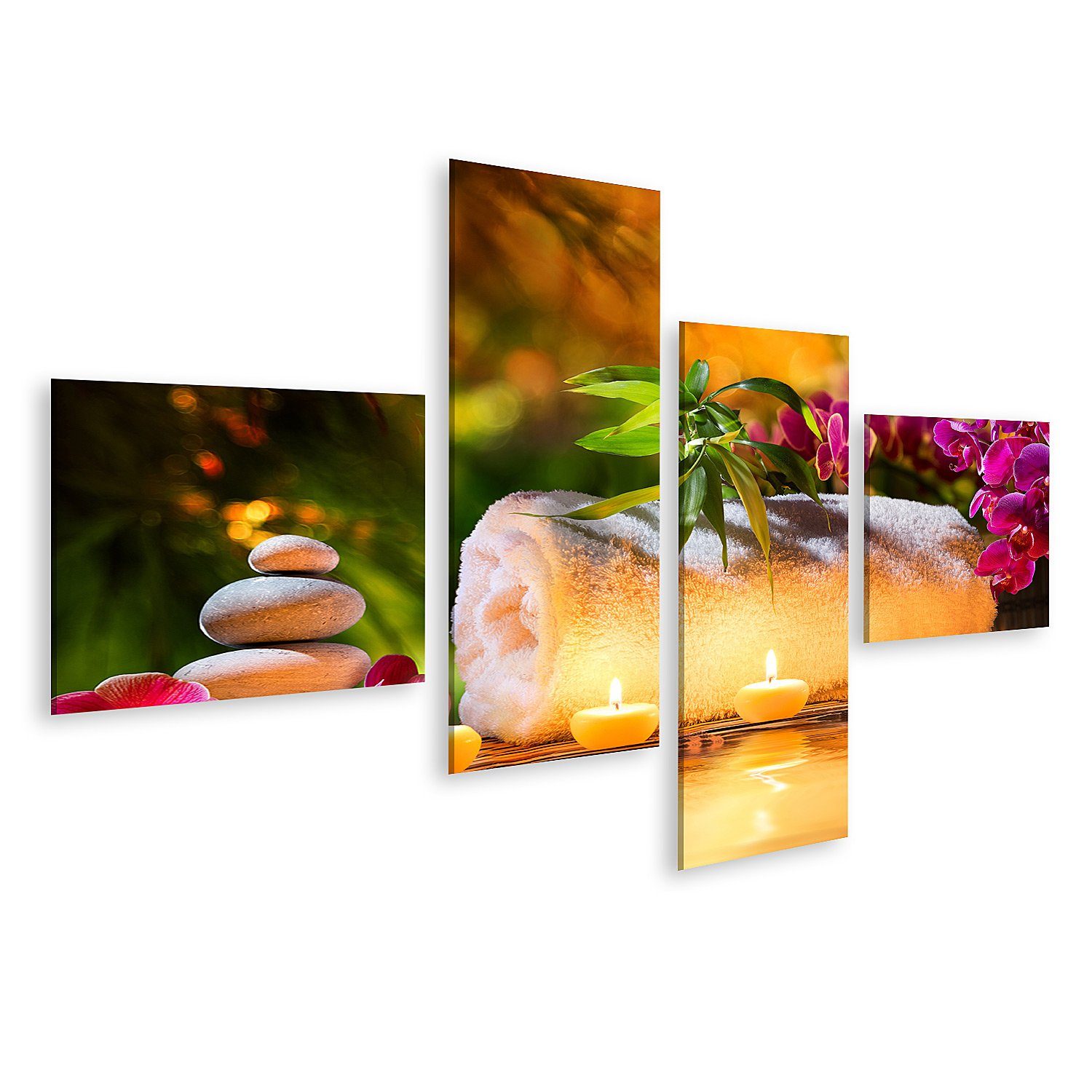 islandburner Leinwandbild Bild auf Leinwand Spa-Massage im Garten Kerzen und Wasser Wandbild Pos